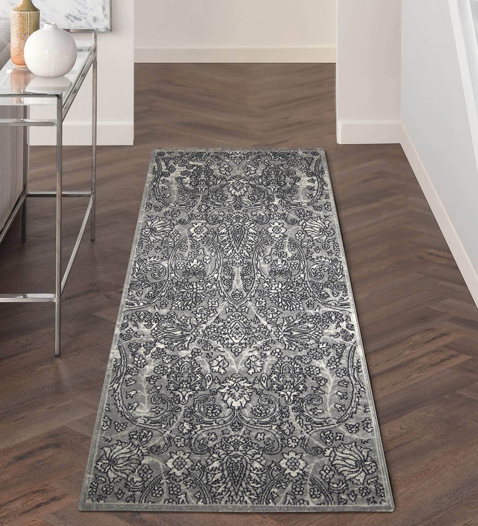 Buy Grey Traditional 100% Polyester 5 x 2 Feet Machine Made Floor ...