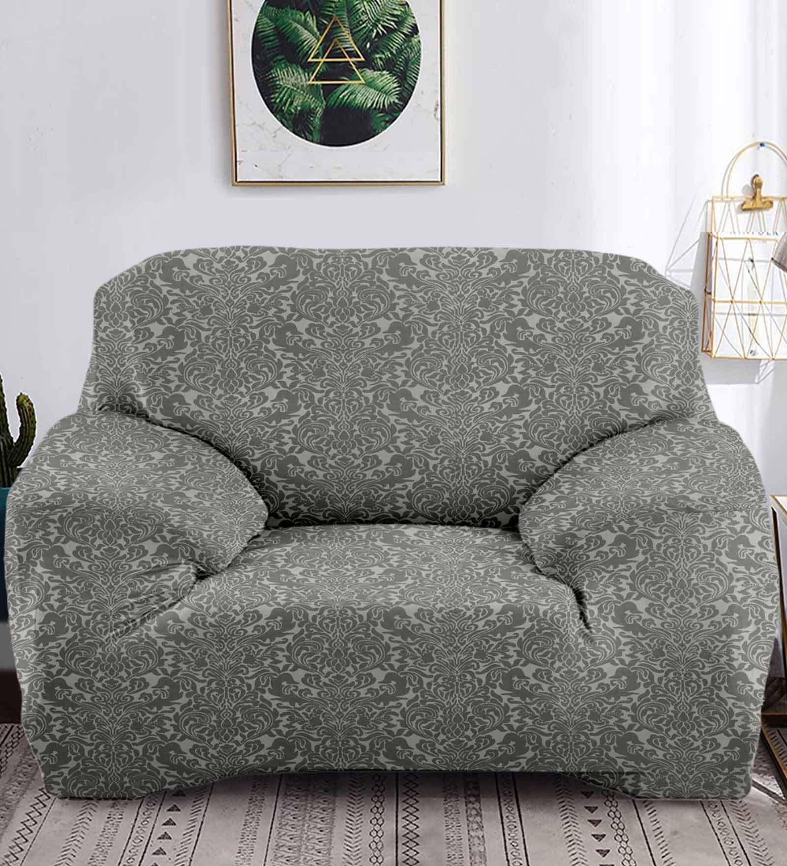 Buy Grey Abstract Polyester 57x35 Inches 1 Seater Sofa Cover by Cortina ...