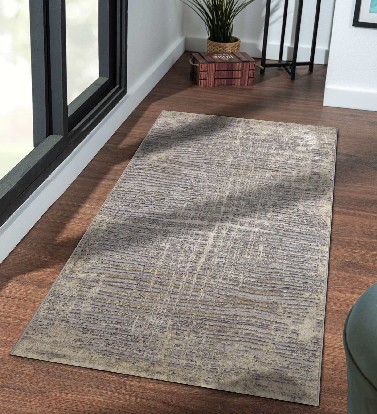 Buy Grey Abstract Polyester 59x24 Inches Machine Made Floor Runner By ...