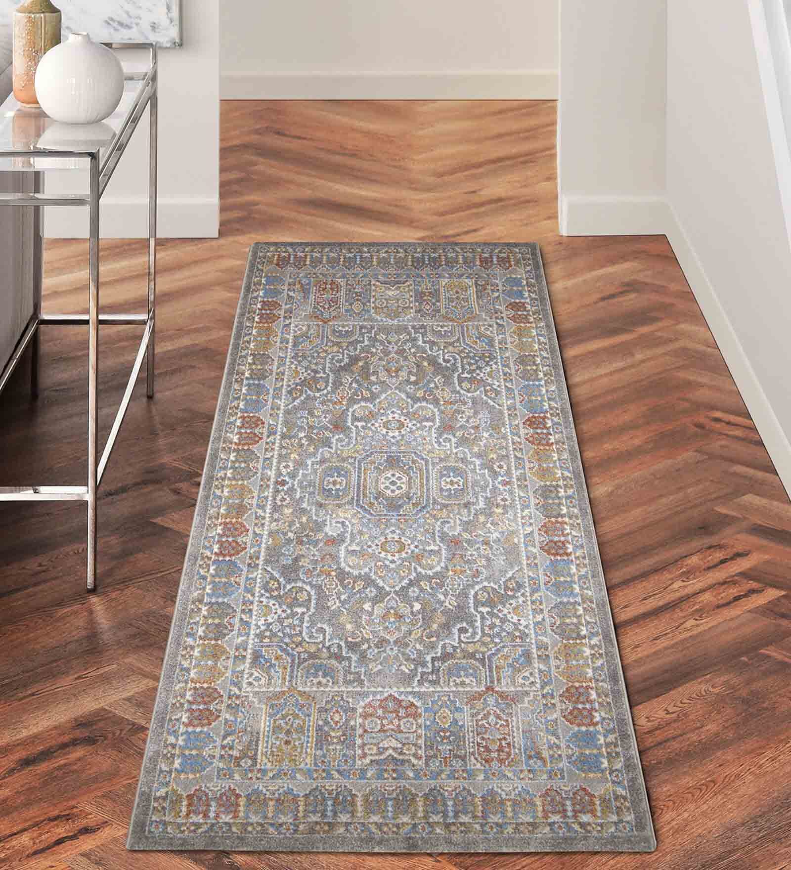 Buy Grey Abstract Polyester 59x24 Inches Machine Made Floor Runner at ...