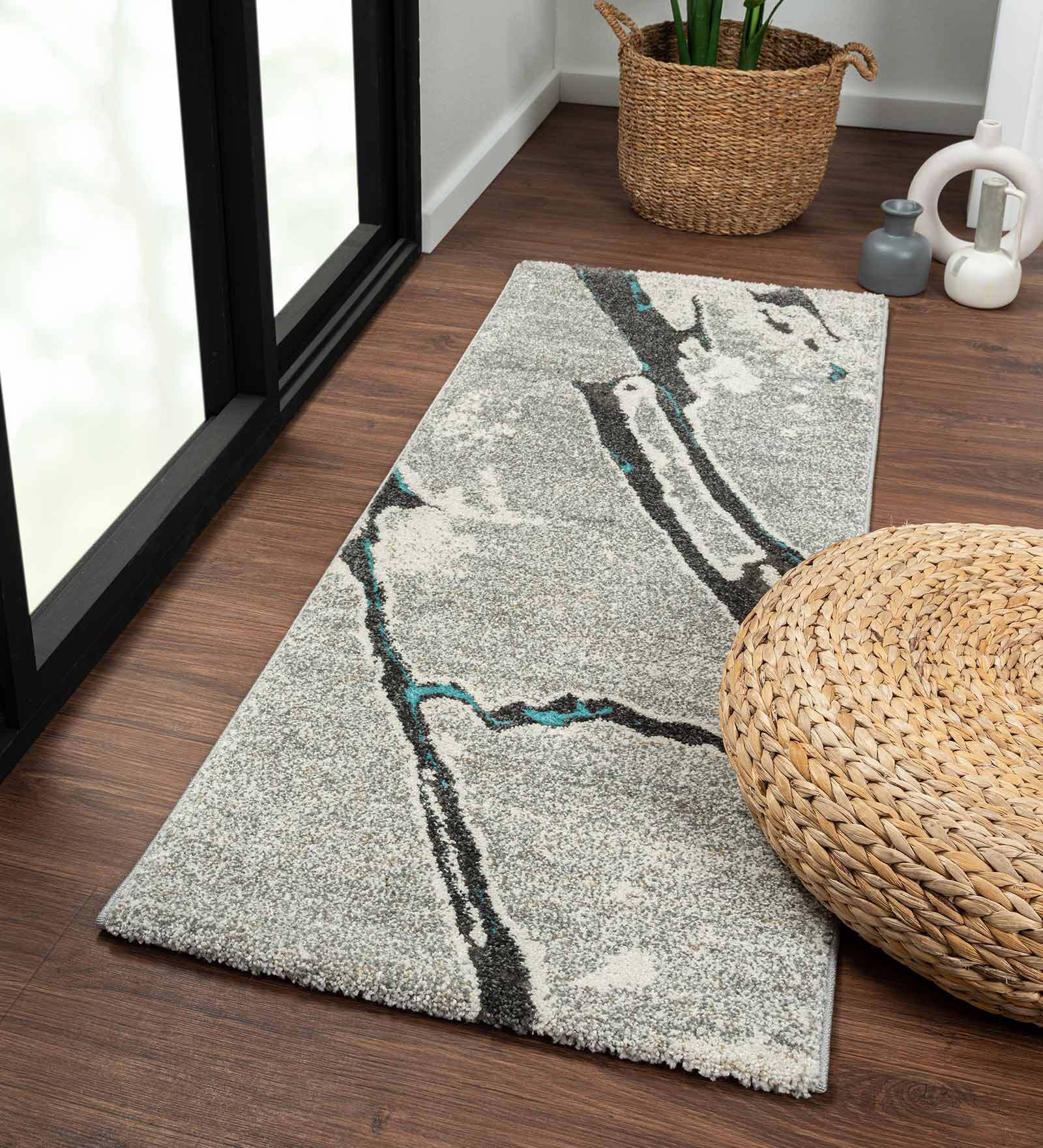 Buy Grey Abstract Polypropylene 59x24 Inches Machine Made Floor Runner ...