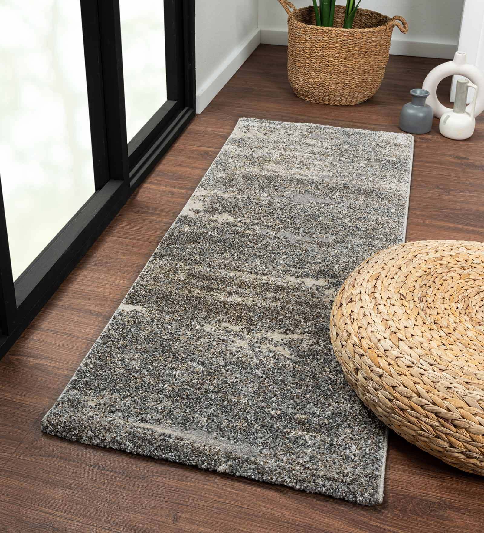 Buy Grey Abstract Polypropylene 59x24 Inches Machine Made Floor Runner ...