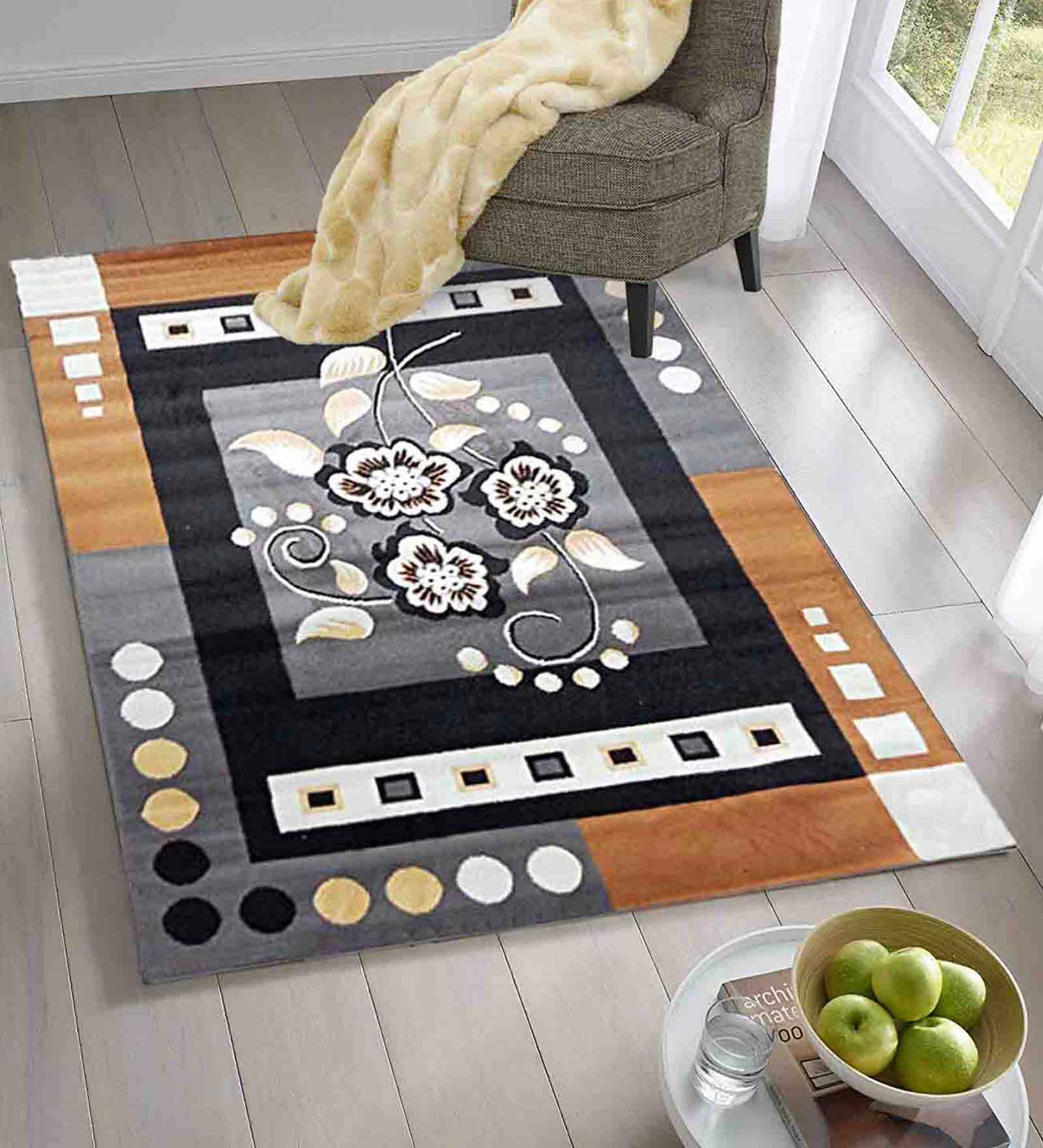 Buy Grey Floral Acrylic 6 ft x 9 ft Machine Made Carpet at 26% OFF by ...