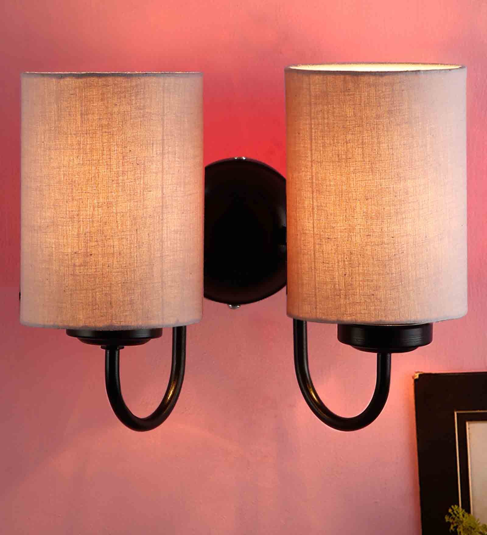 Buy Grey cotton Double wall mounted lamp with Black Base by New Era at ...