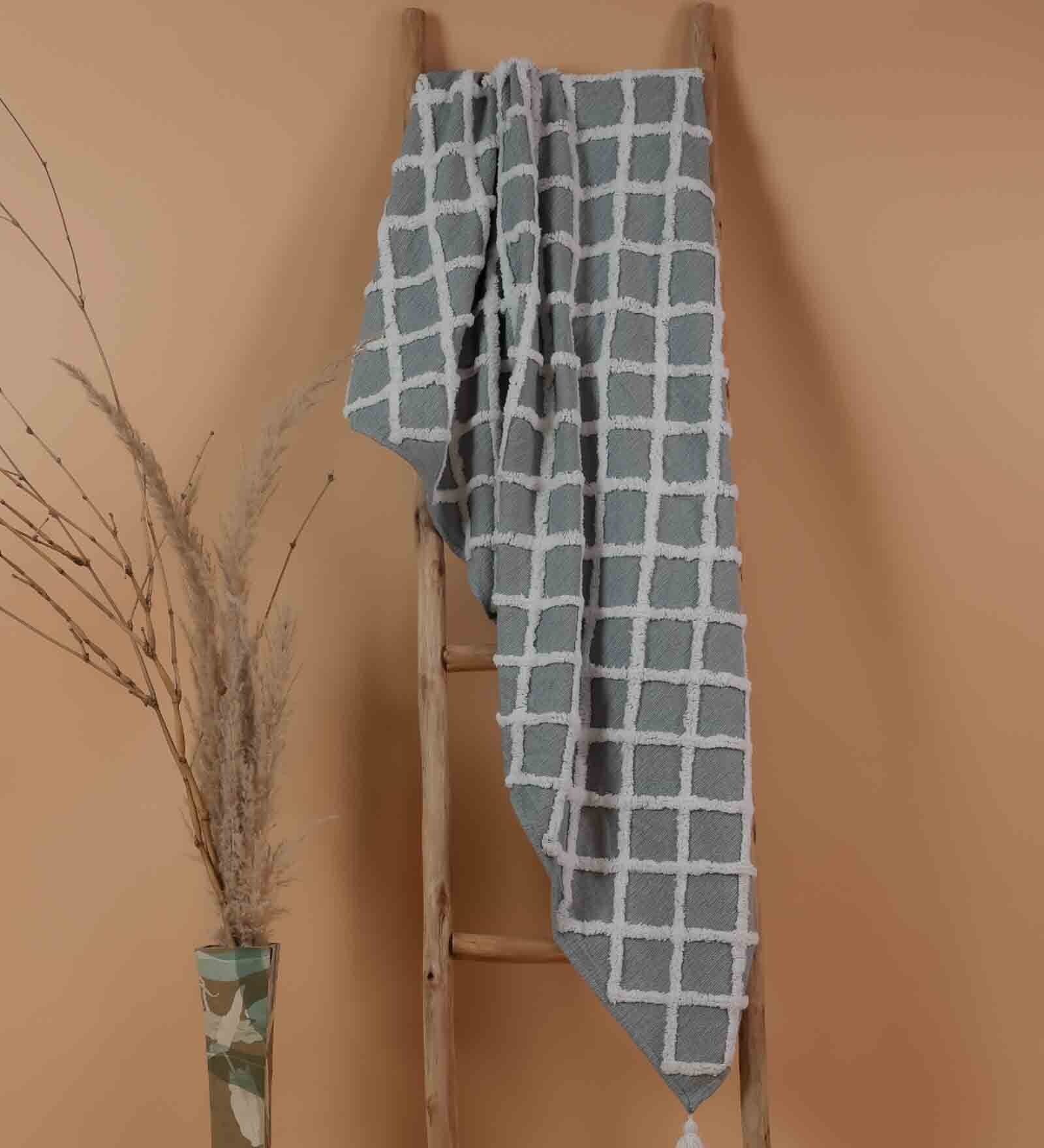 Buy Grey Checkered Cotton 52x72 Inches Sofa Throw by Bhajhu at 35% OFF ...