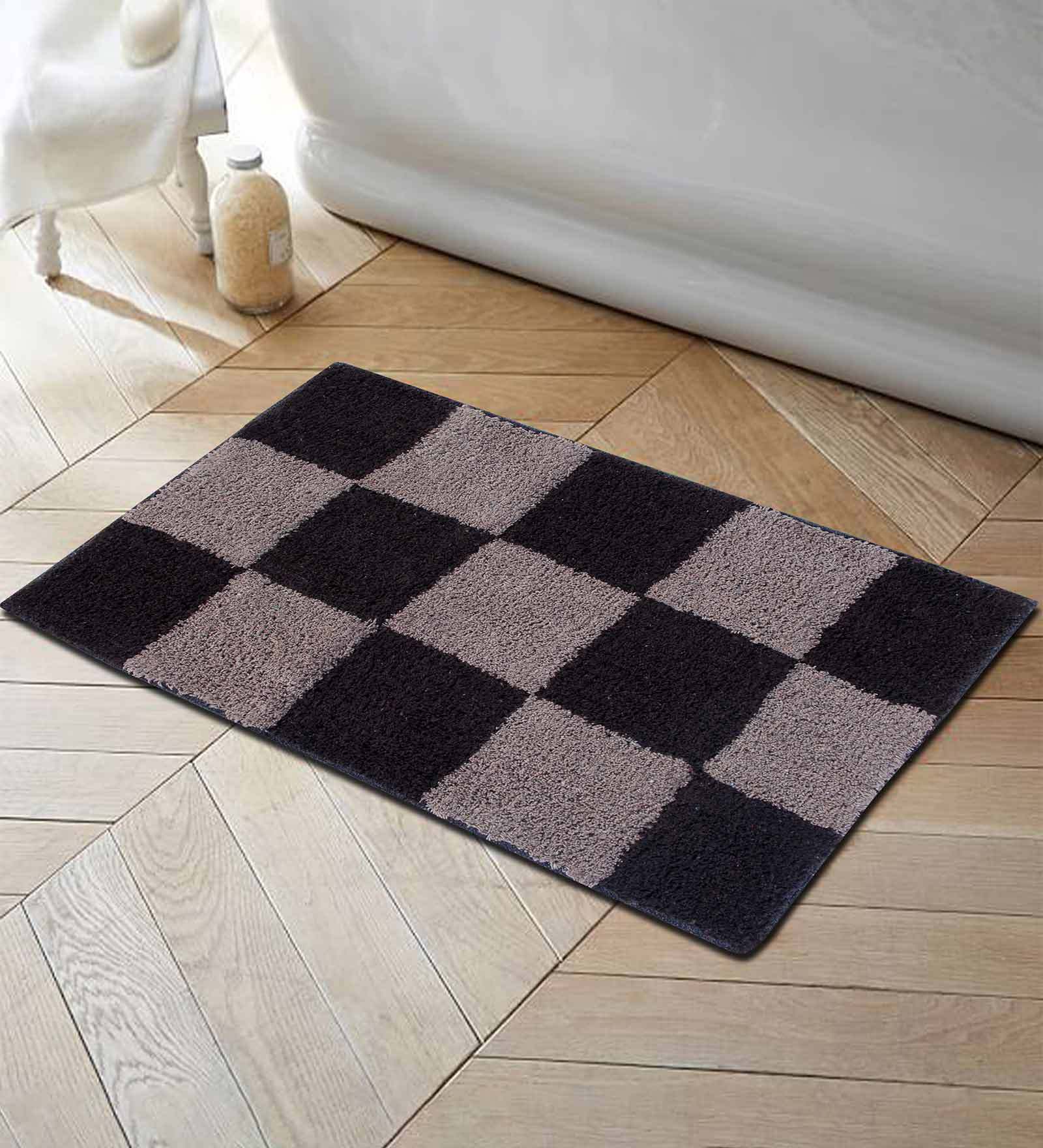 Buy Grey Cotton Geometric Pattern 30x20 Inch AntiSkid Door Mat by Hosta ...