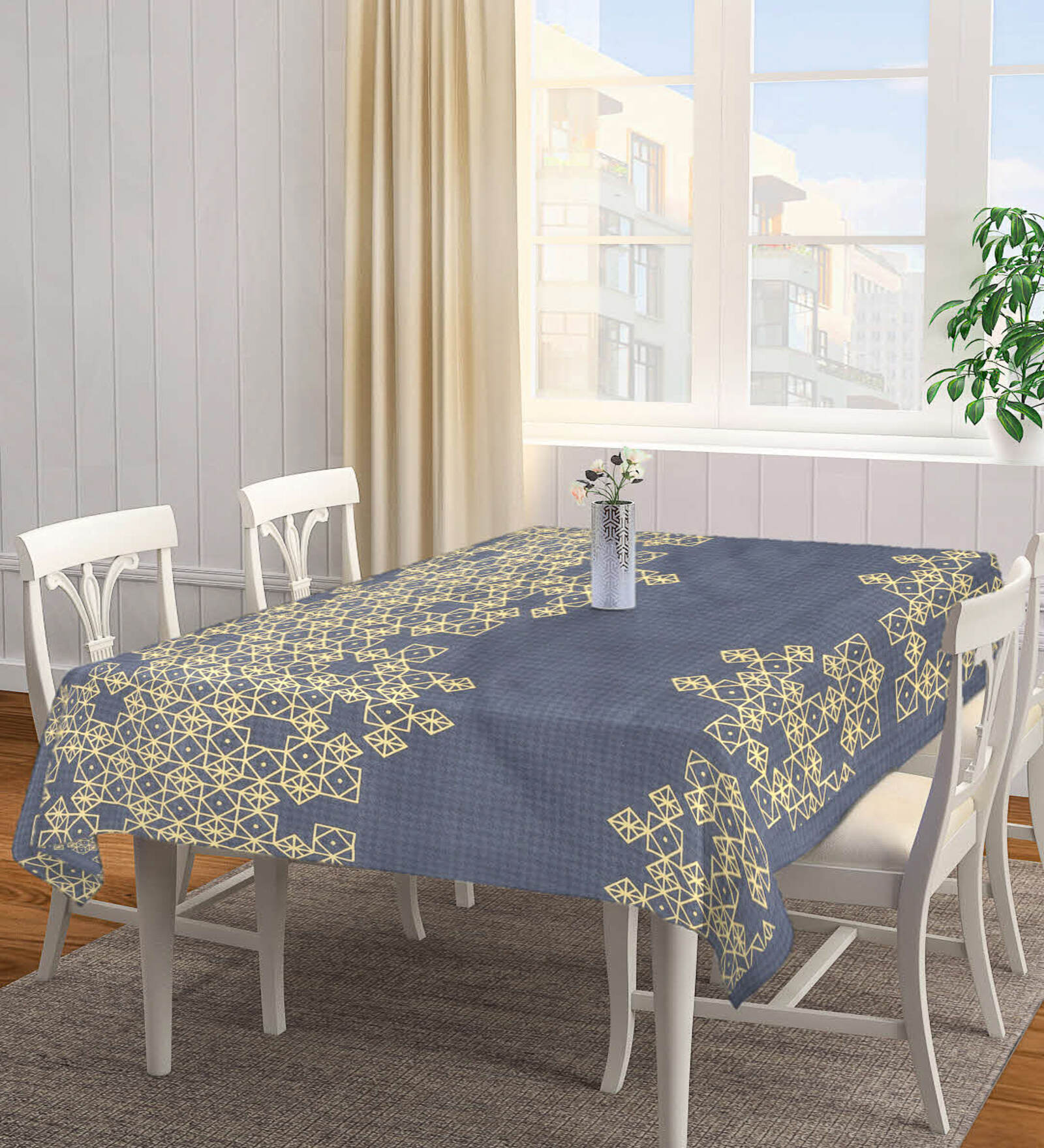 Buy Geometric (72x52) Grey Cotton Blend Table Cloth at 70% OFF by ...