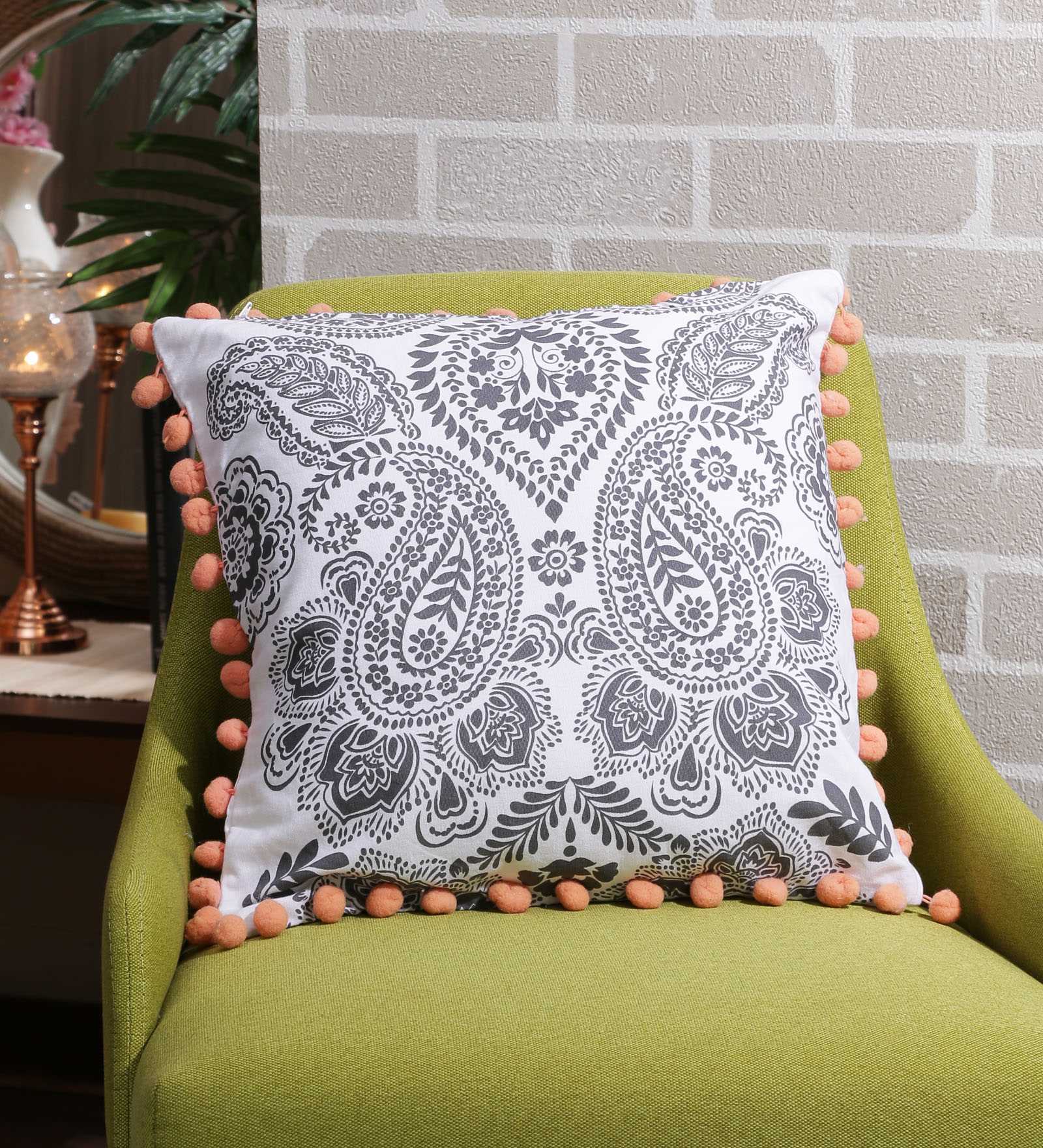 Buy Traditional Pattern Cotton Grey Cushion Cover 16 x 16 inches by ...