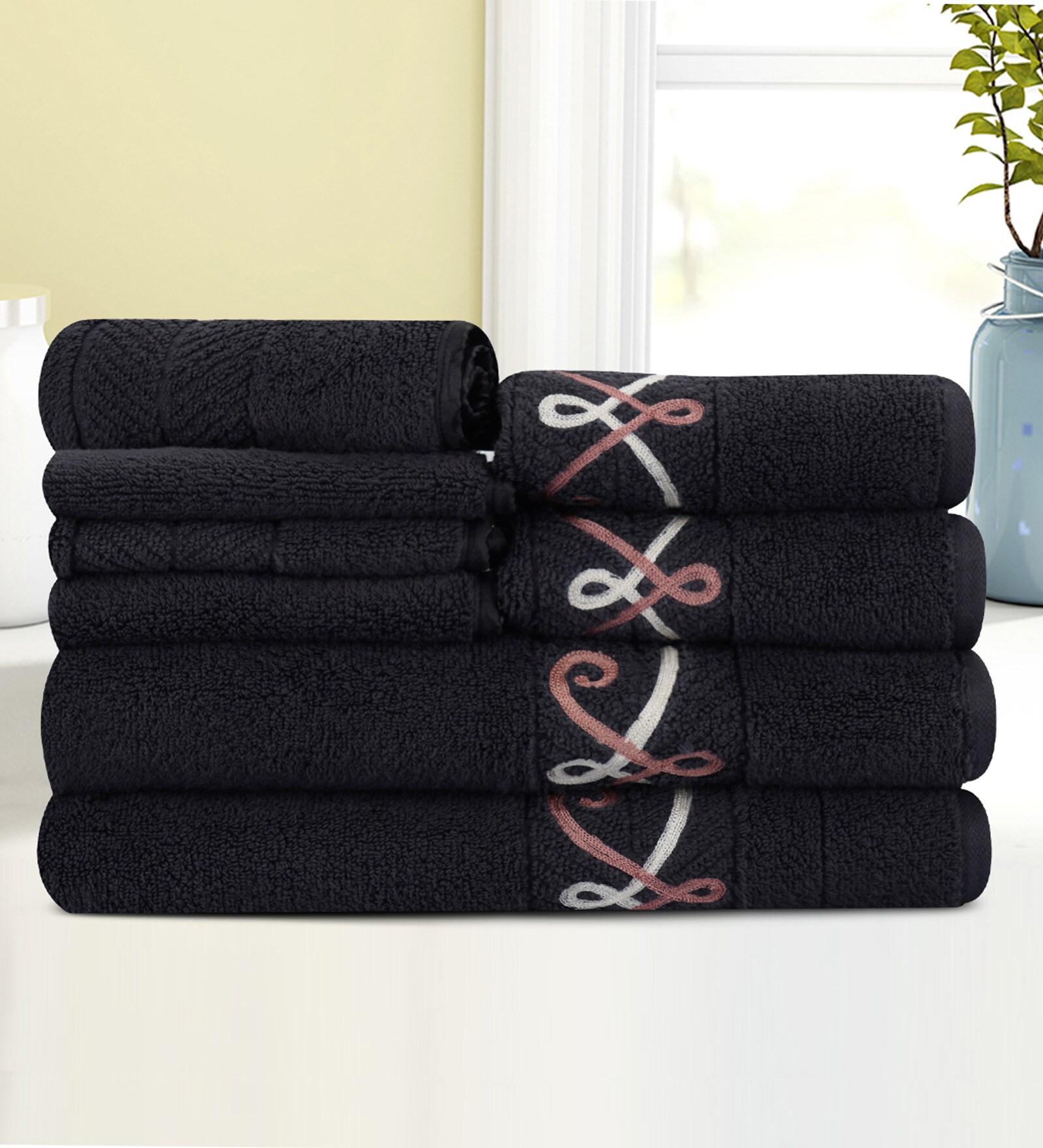 Buy Grey Cotton Patterned 500 GSM Towel Set 8 Pieces at 60% OFF by LUSH ...