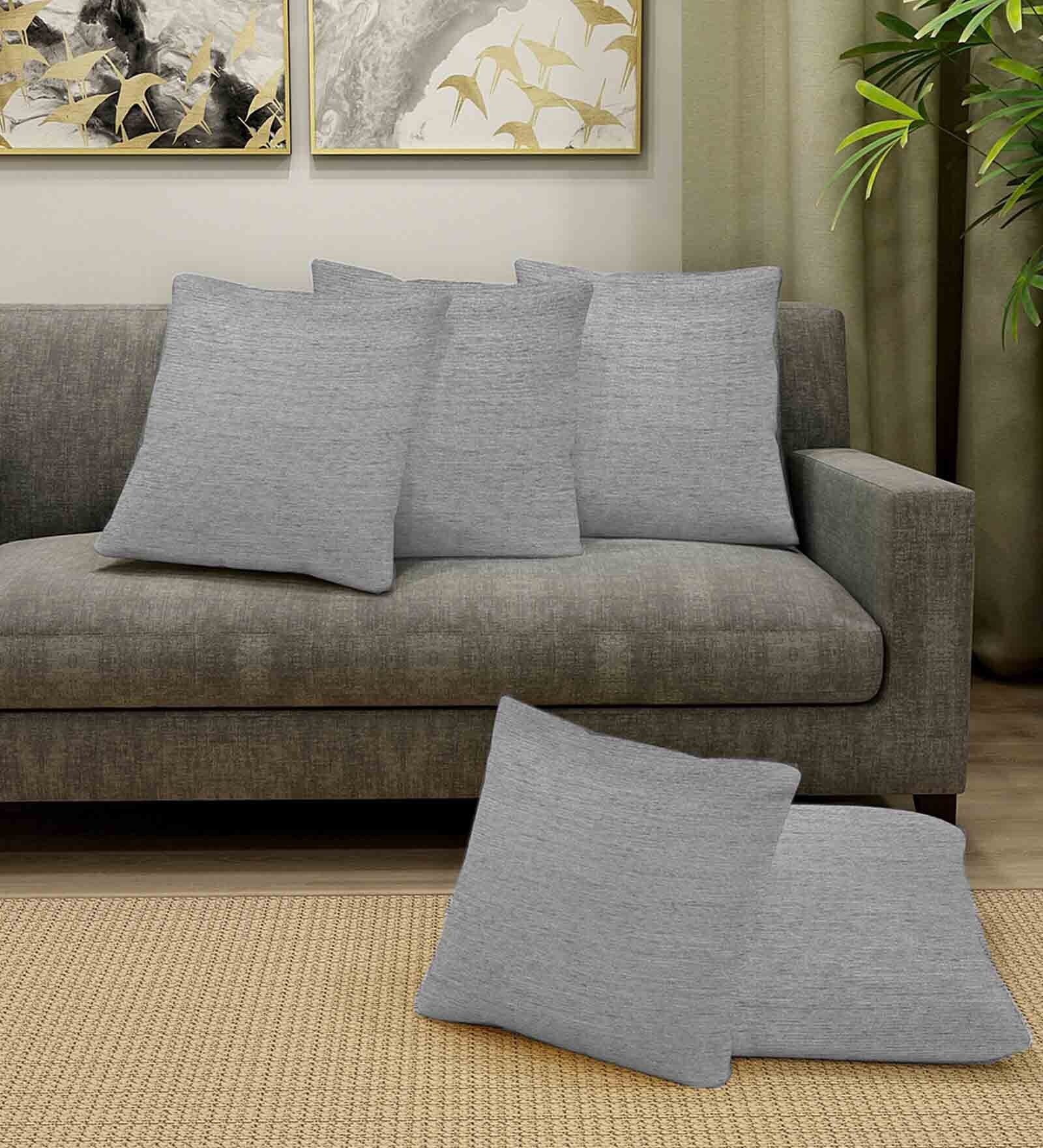 Buy Grey Cotton Solid 12 x 12 inch Set of 5 Cushion Covers by Klotthe ...