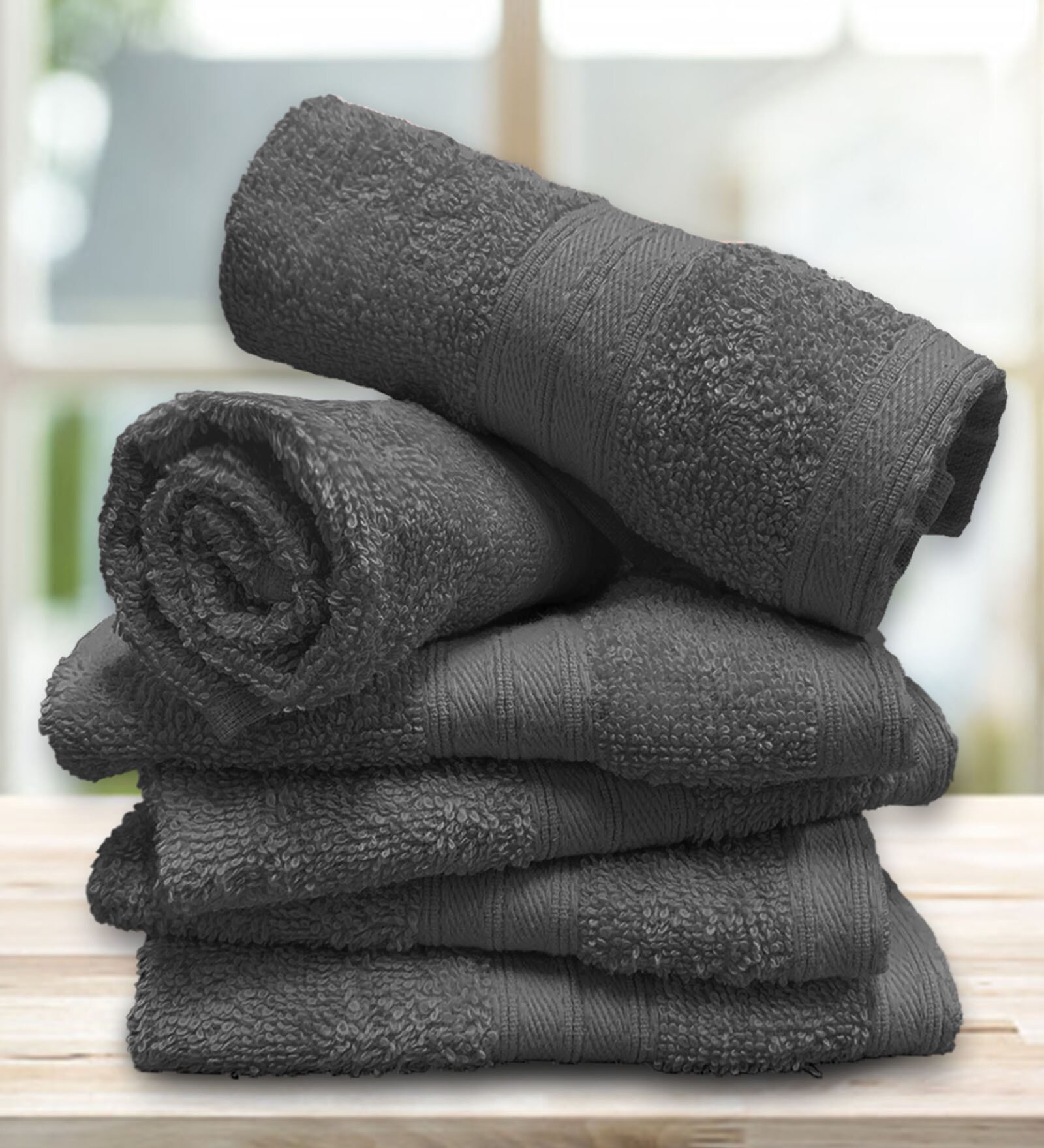 Buy Grey Cotton Solid 450 GSM Face Towel (Set of 6) by Sassoon fab at ...
