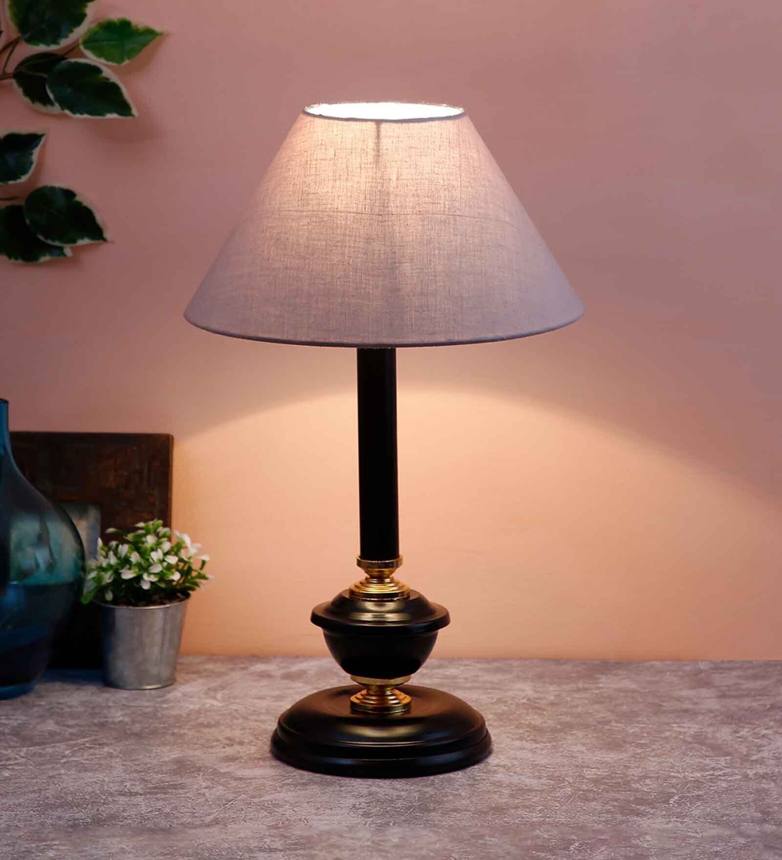 Buy Grey Cotton table lamp with black base at 49% OFF by New Era ...