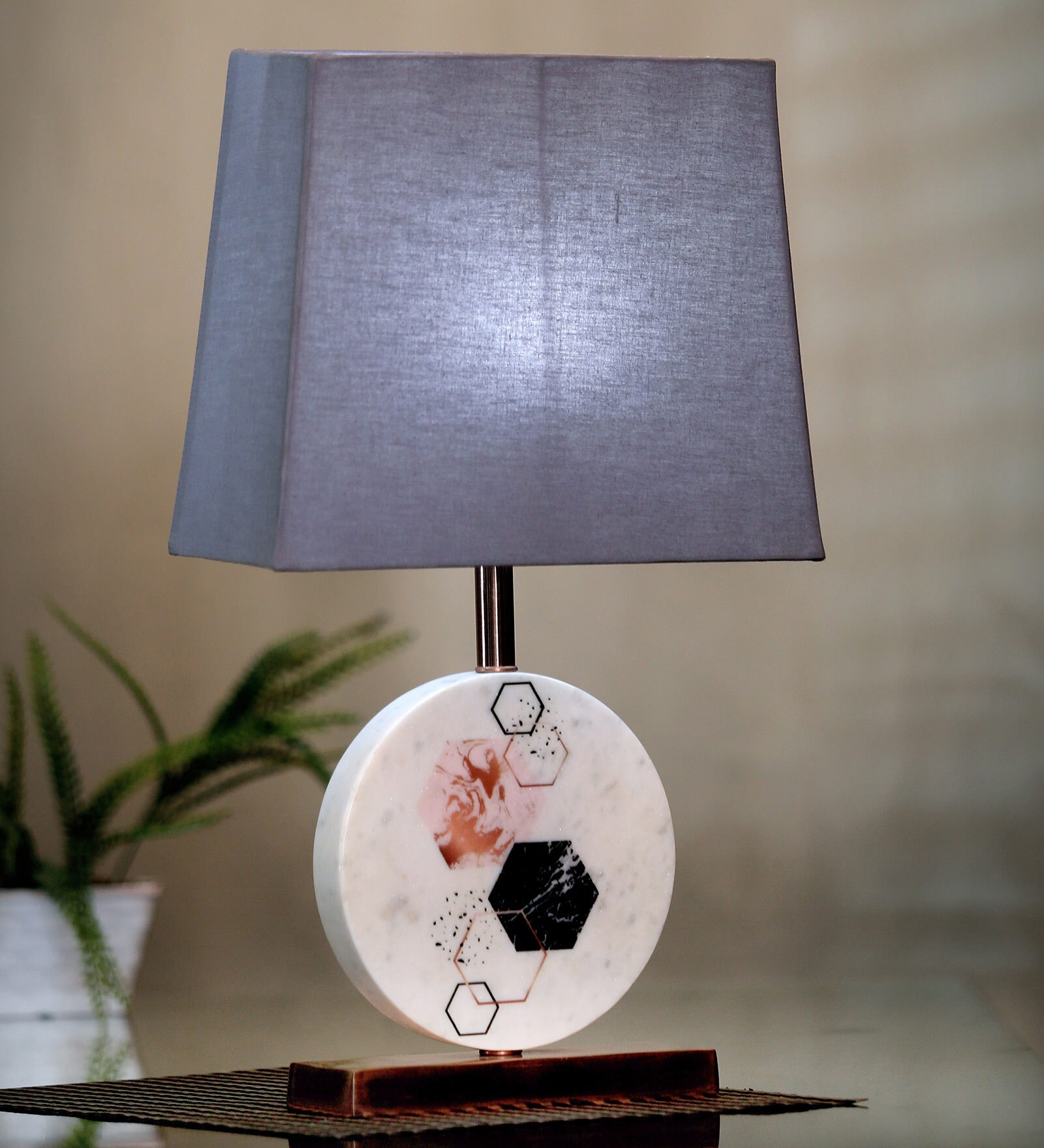 Buy Hector Grey Fabric Shade Night Lamp With Marble & Metal Base By ...