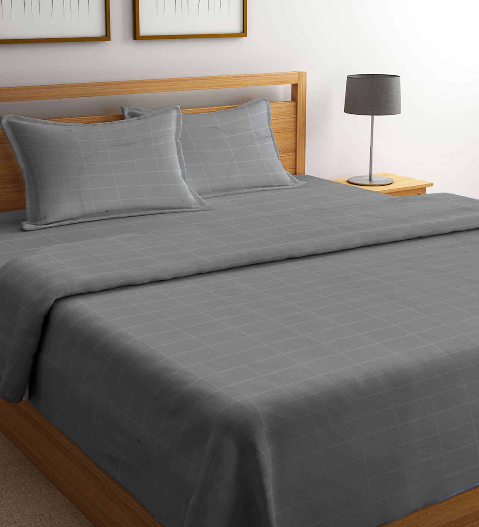 Buy Grey Solid 300 TC Polyester 4 Pieces Bedding Set by Arrabi at 70% ...