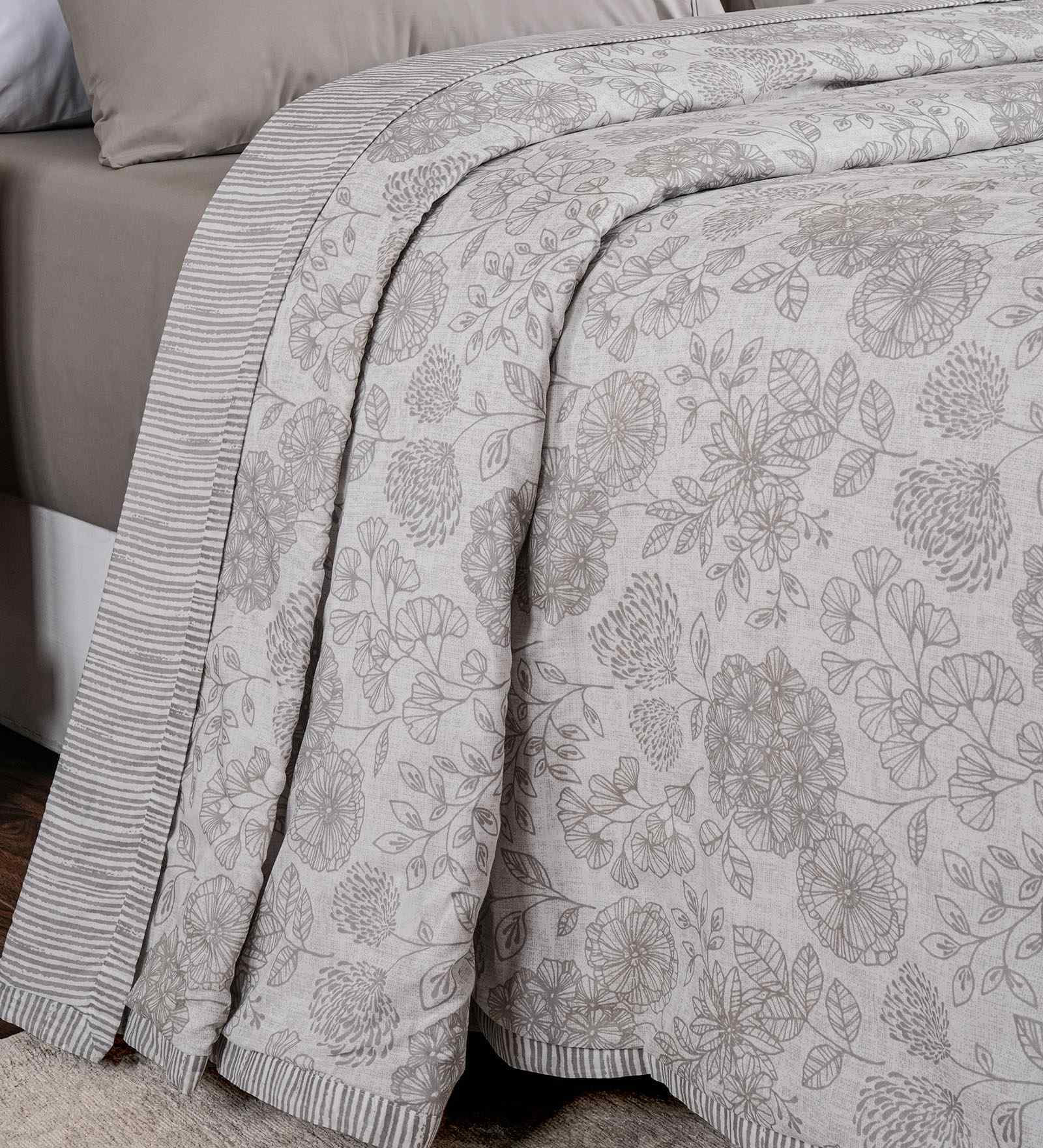 Buy Grey Floral Print Cotton Single Bed Dohar by Maspar | Pepperfry