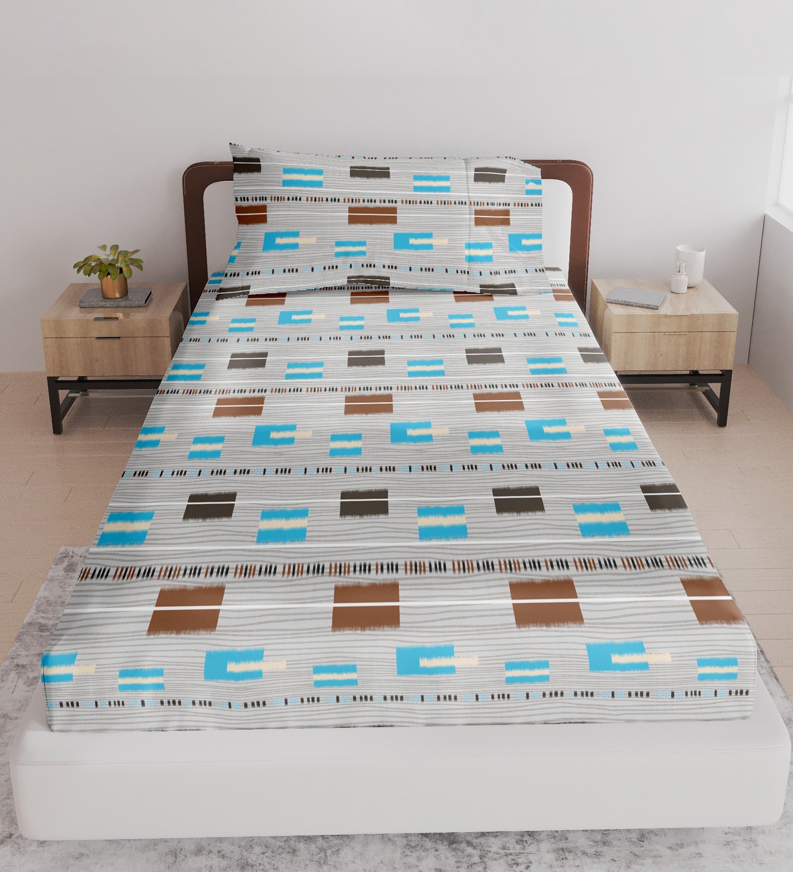 Buy Grey Geometric 140 Tc Cotton Single Bedsheet With 1 Pillow Cover at 55% OFF by LABHAM ...