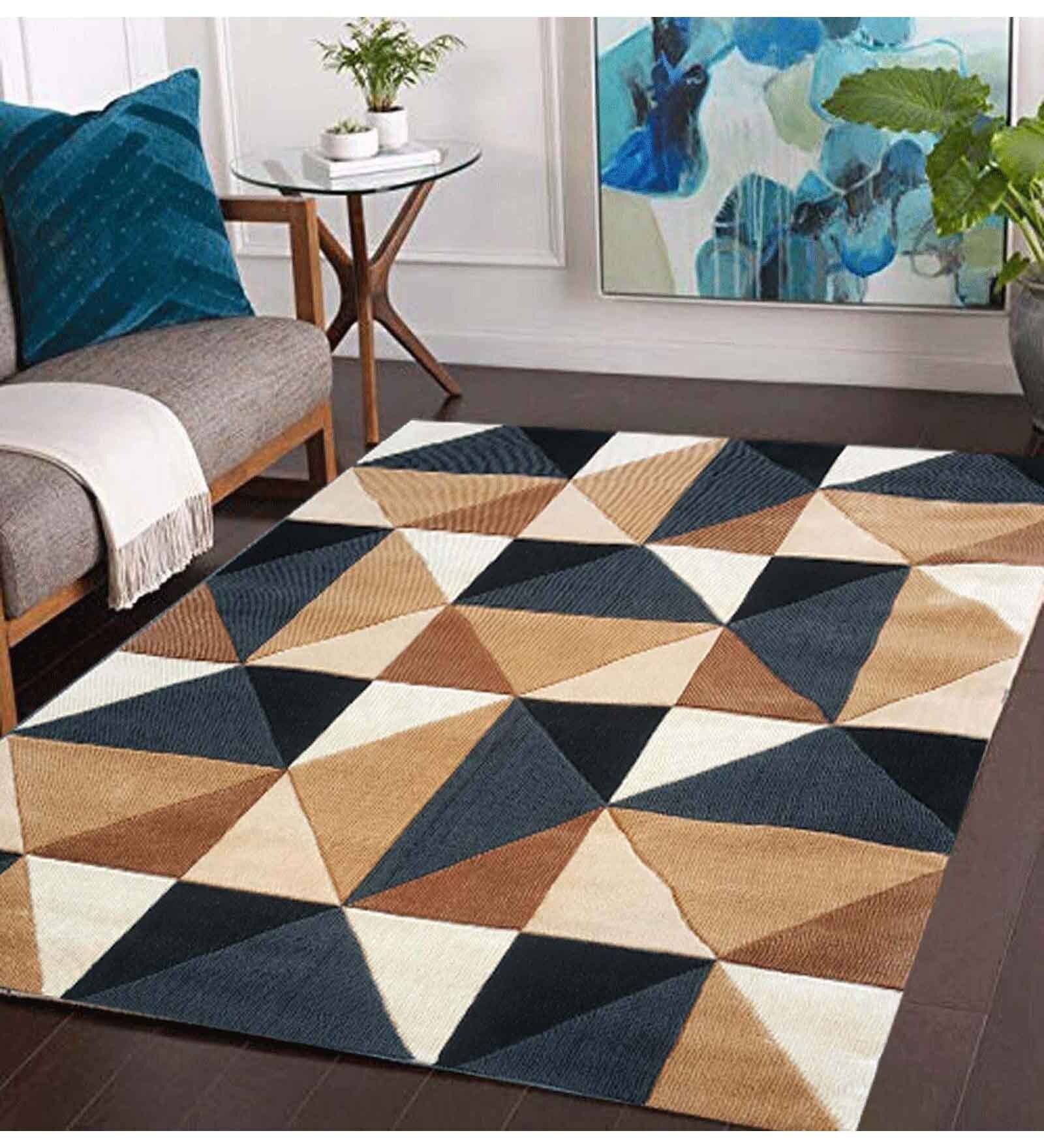 Buy Grey Geometric Acrylic 5 ft X 7 ft Machine Made Carpet at 31% OFF ...
