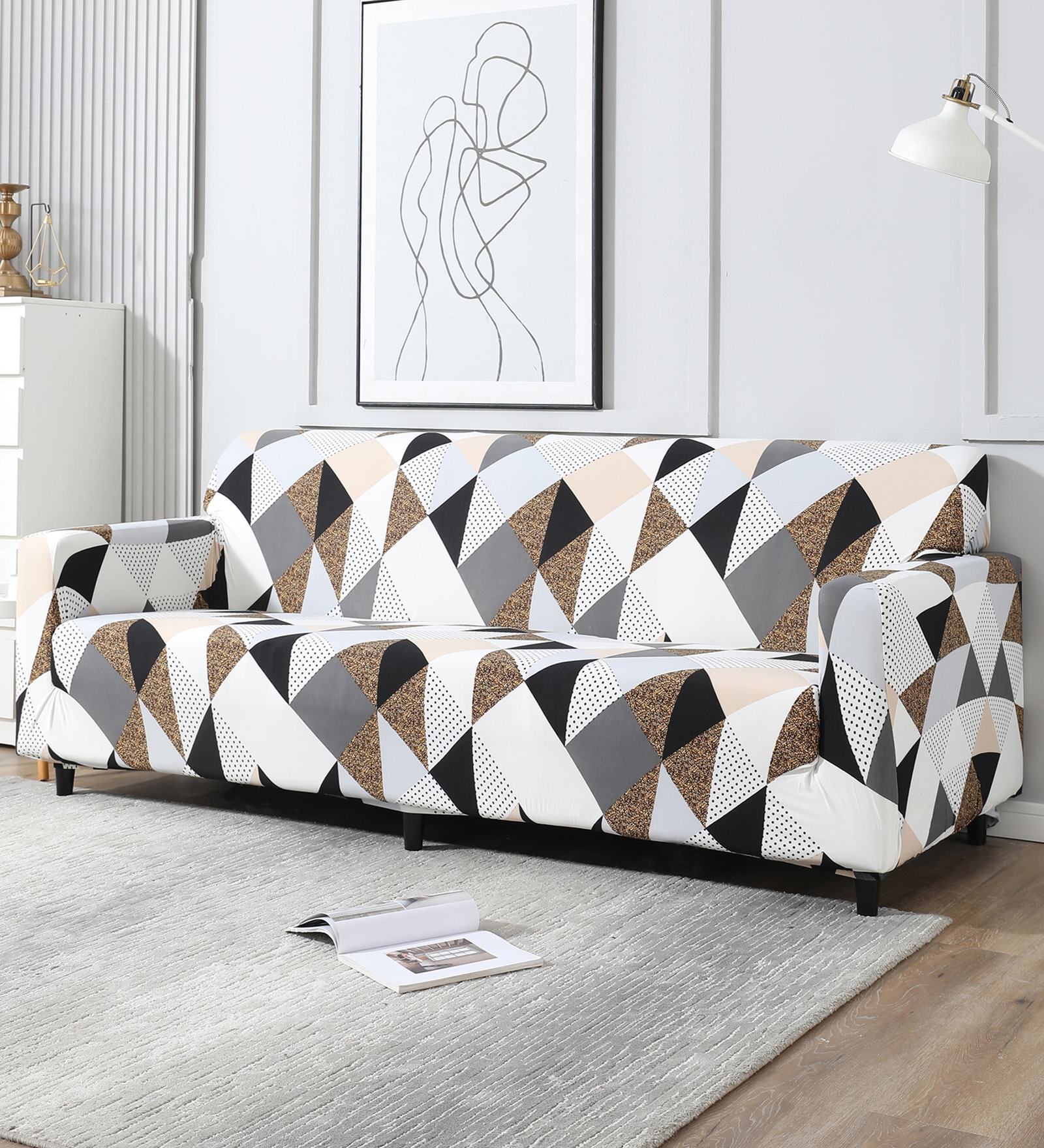 Buy Grey Geometric Polyester 4 Seater Sofa Cover at 19% OFF by HOKIPO ...