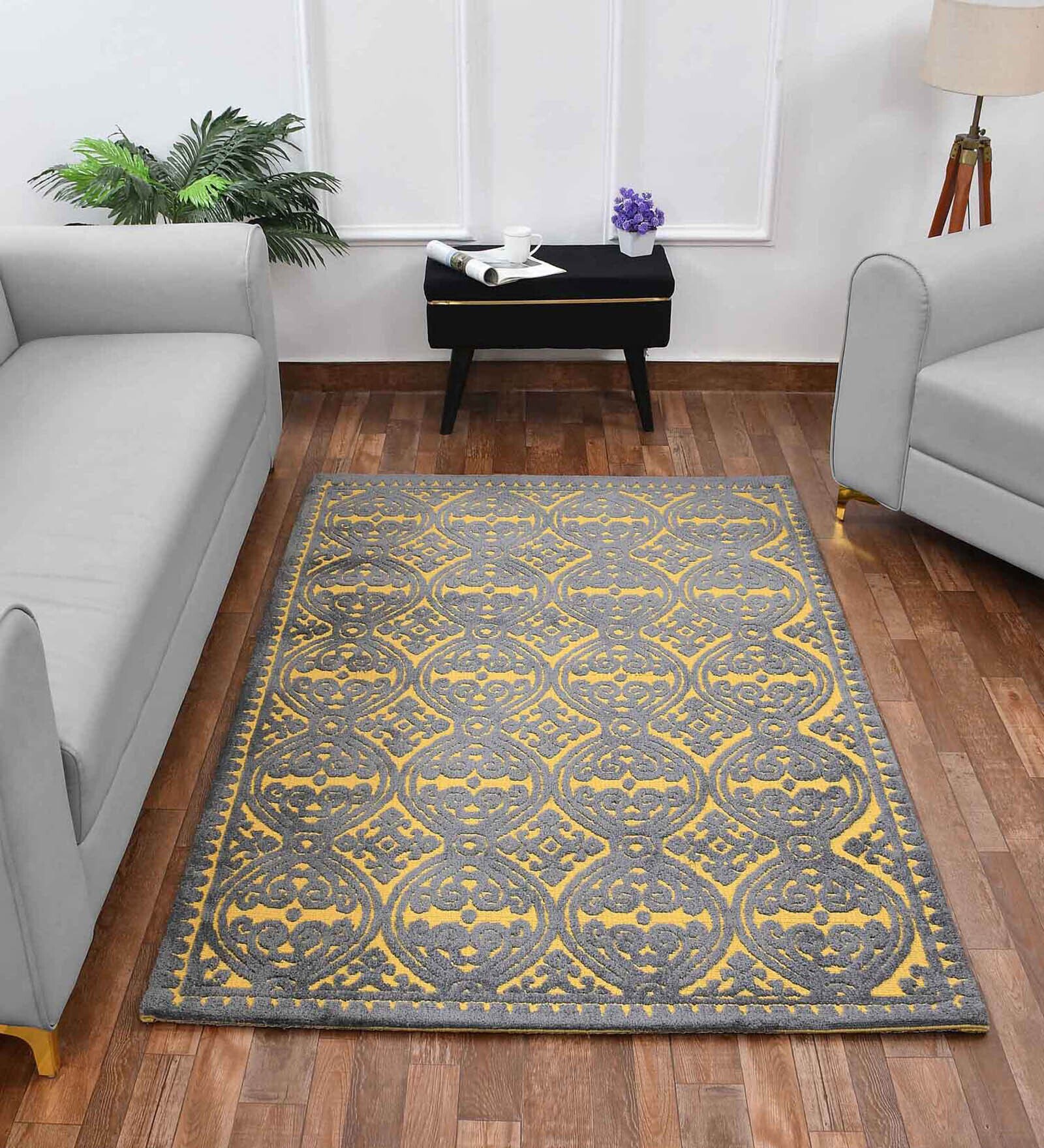 Buy Grey Traditional Polyester 5 x 7 Feet Machine Made Carpet by PRESTO ...