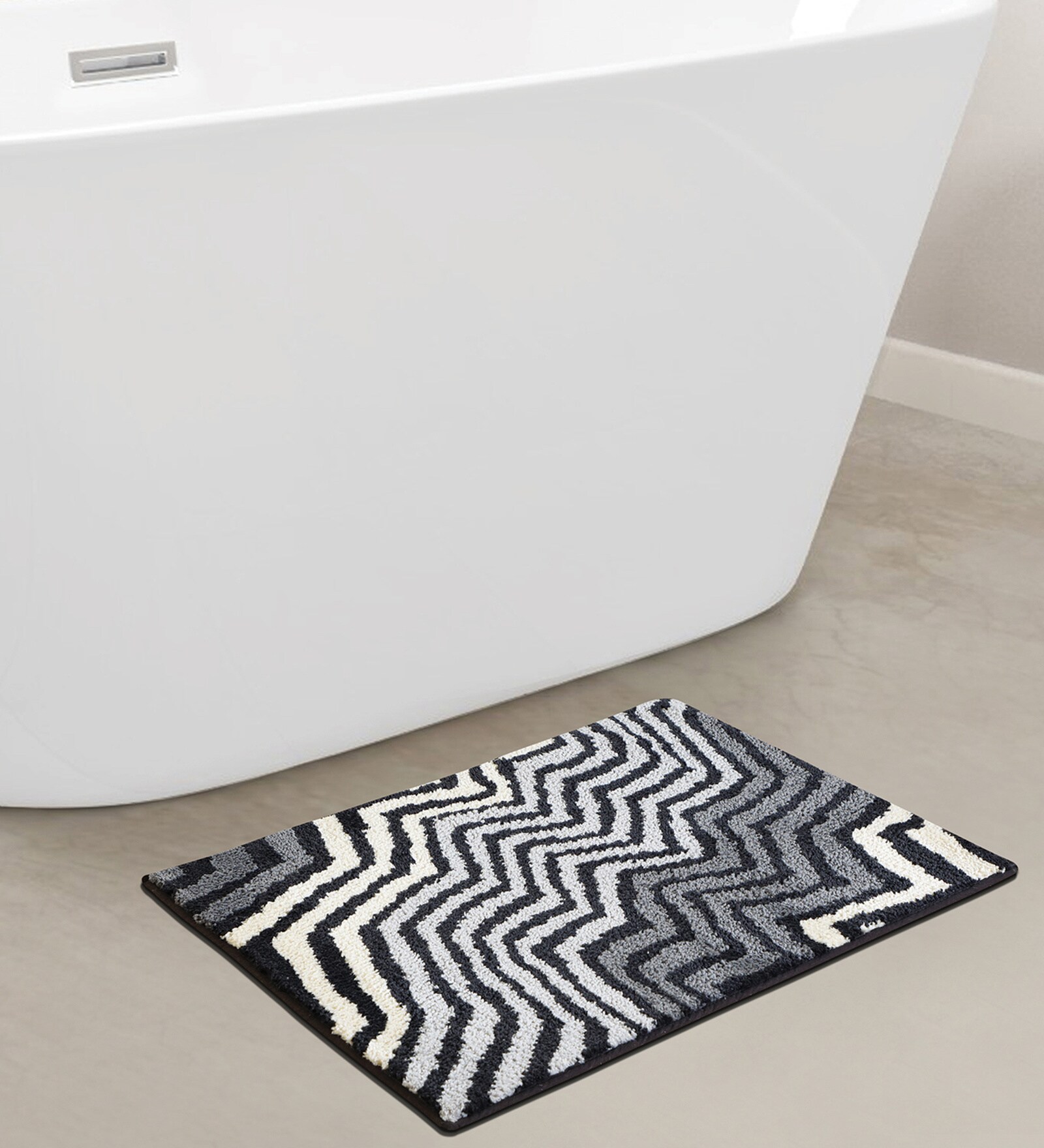 Buy Grey Geometric Polyester AntiSkid Bathmat by Obsessions at 20% OFF ...