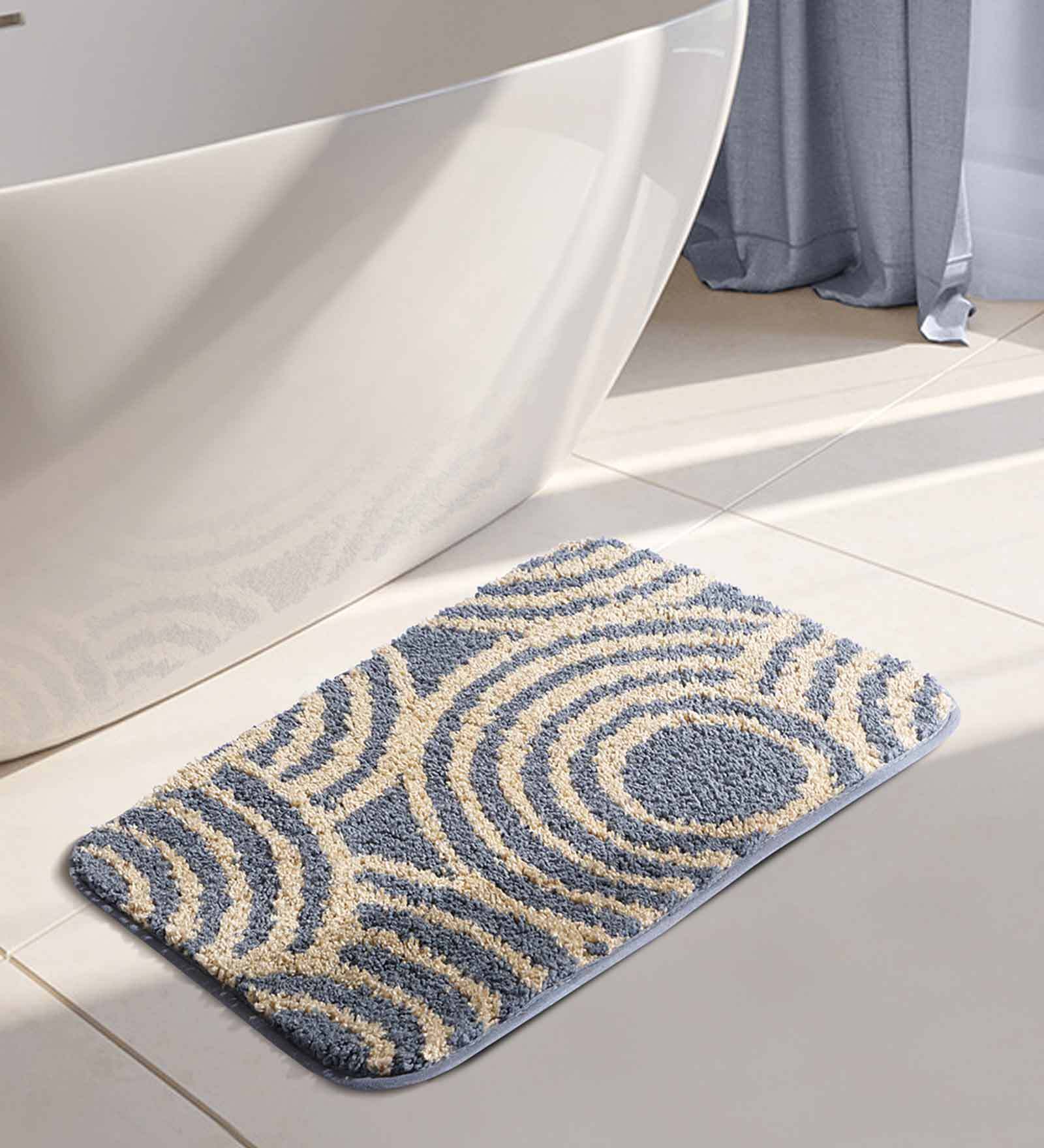 Buy Grey Geometric Polyester 24x16 Inches Anti Skid Bath Mat at 30% OFF ...