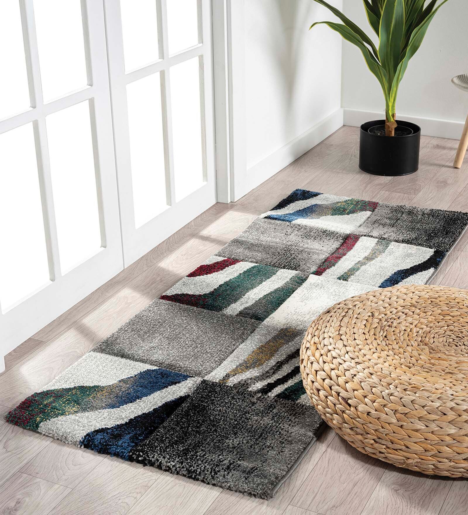 Buy Grey Geometric Polypropylene 59x24 Inches Machine Made Floor Runner ...