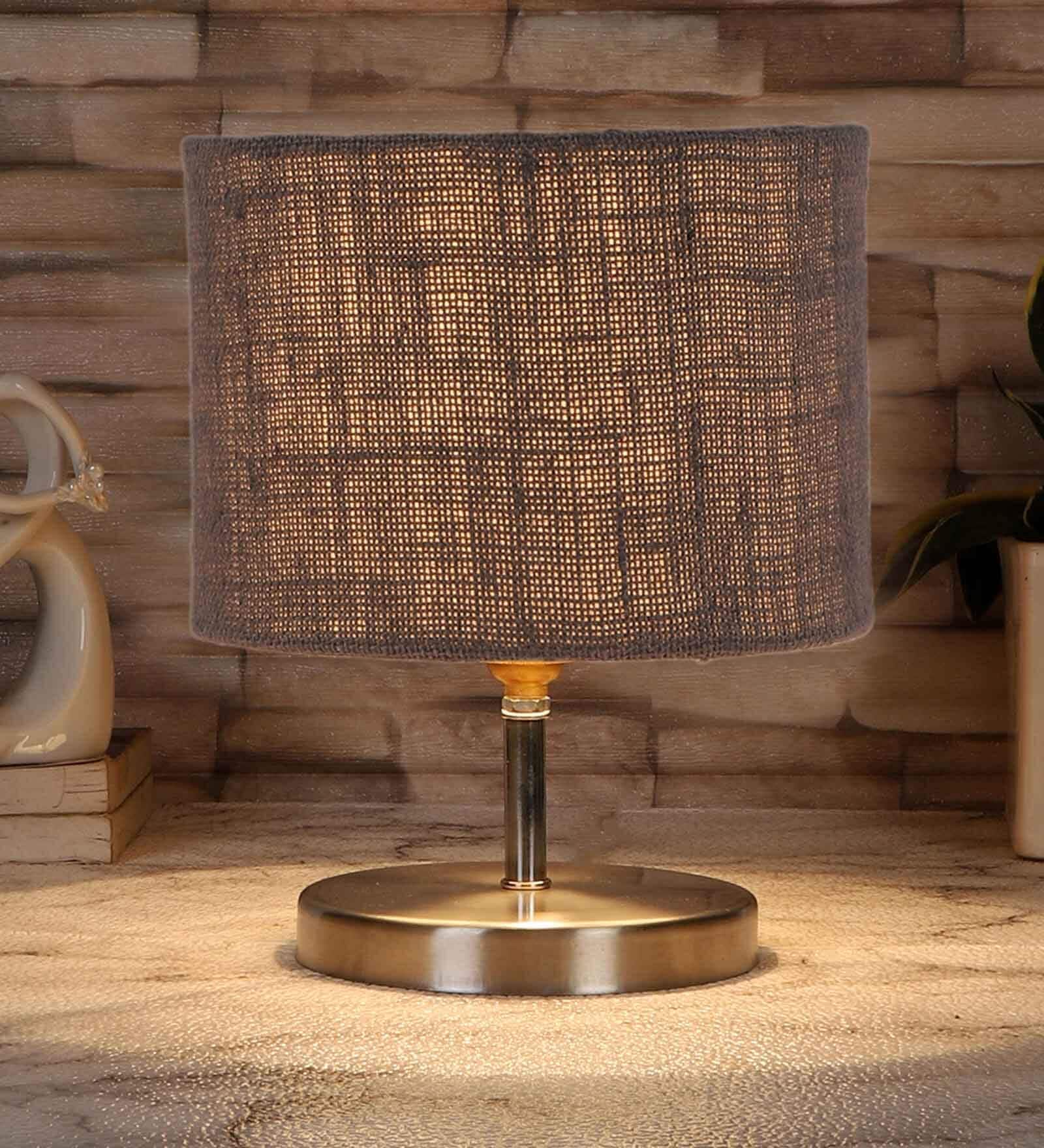 Buy Grey Jute Table Lamp with Steel Base -76 at 4% OFF by New Era ...