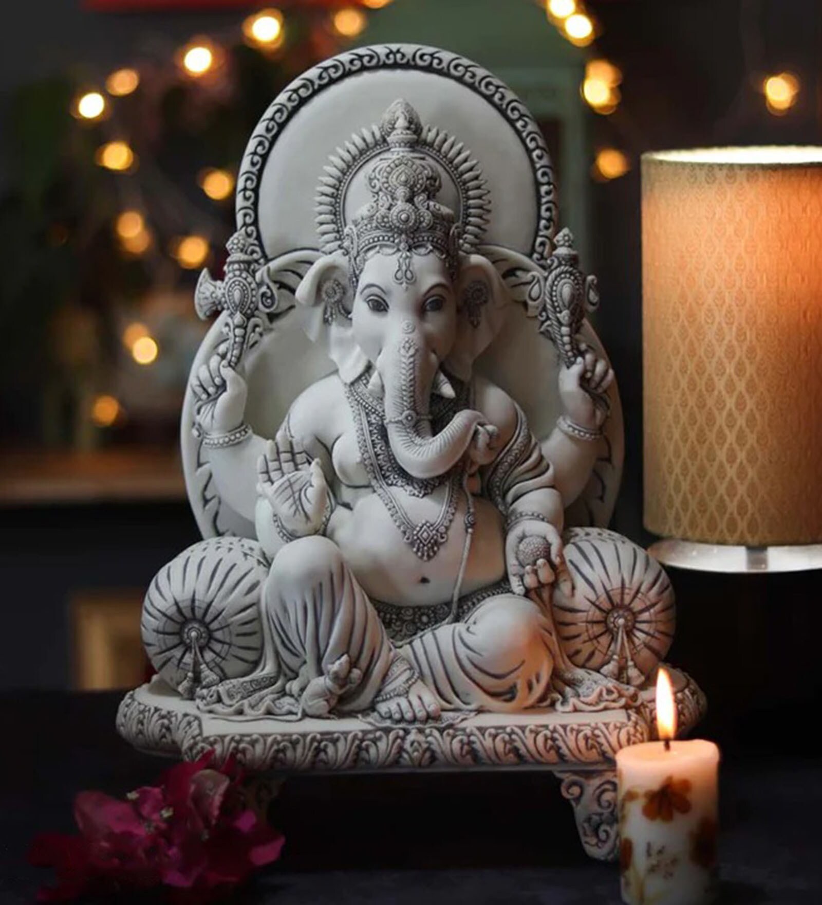 Buy Grey Marble Lord Ganesha Religious Idol By Yellow Verandah at 30% ...