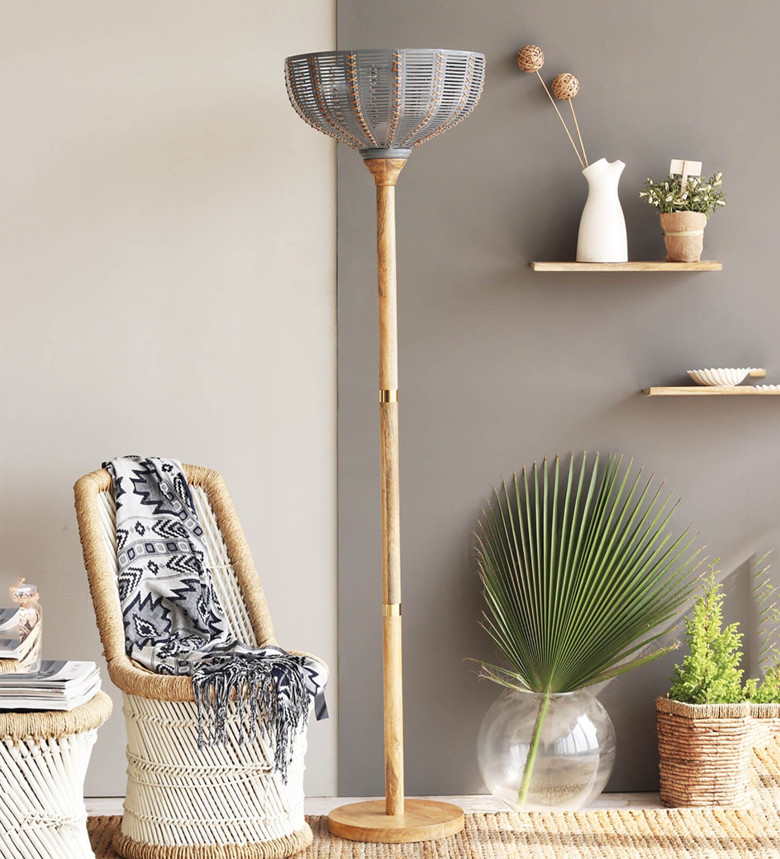 Buy Grey Metal Shade Floor Lamp with Brown Base by Orange Tree Online ...