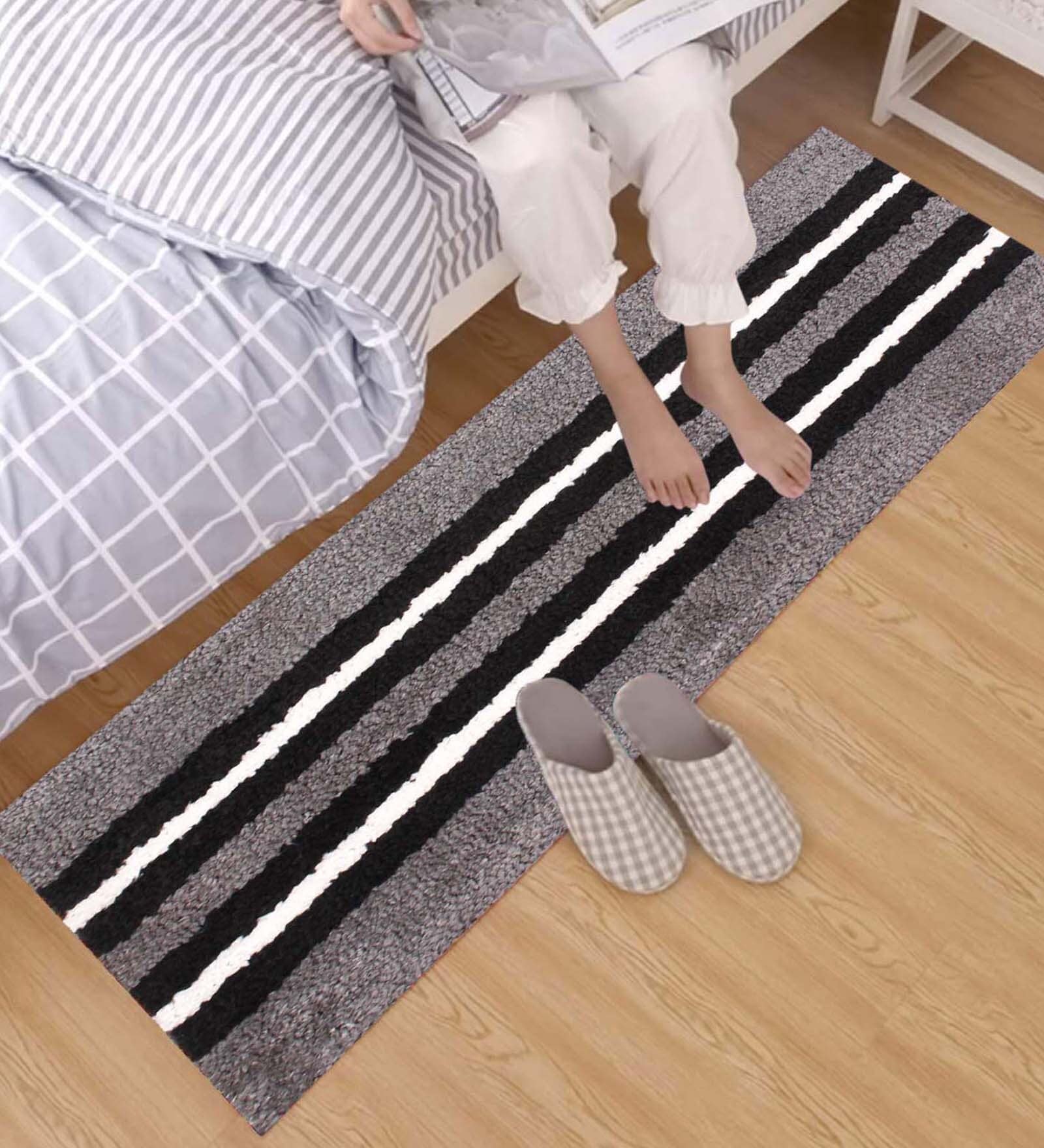 Buy Grey Microfibre 23 x 56 Inches Machine Made Floor Runner by Luxe ...