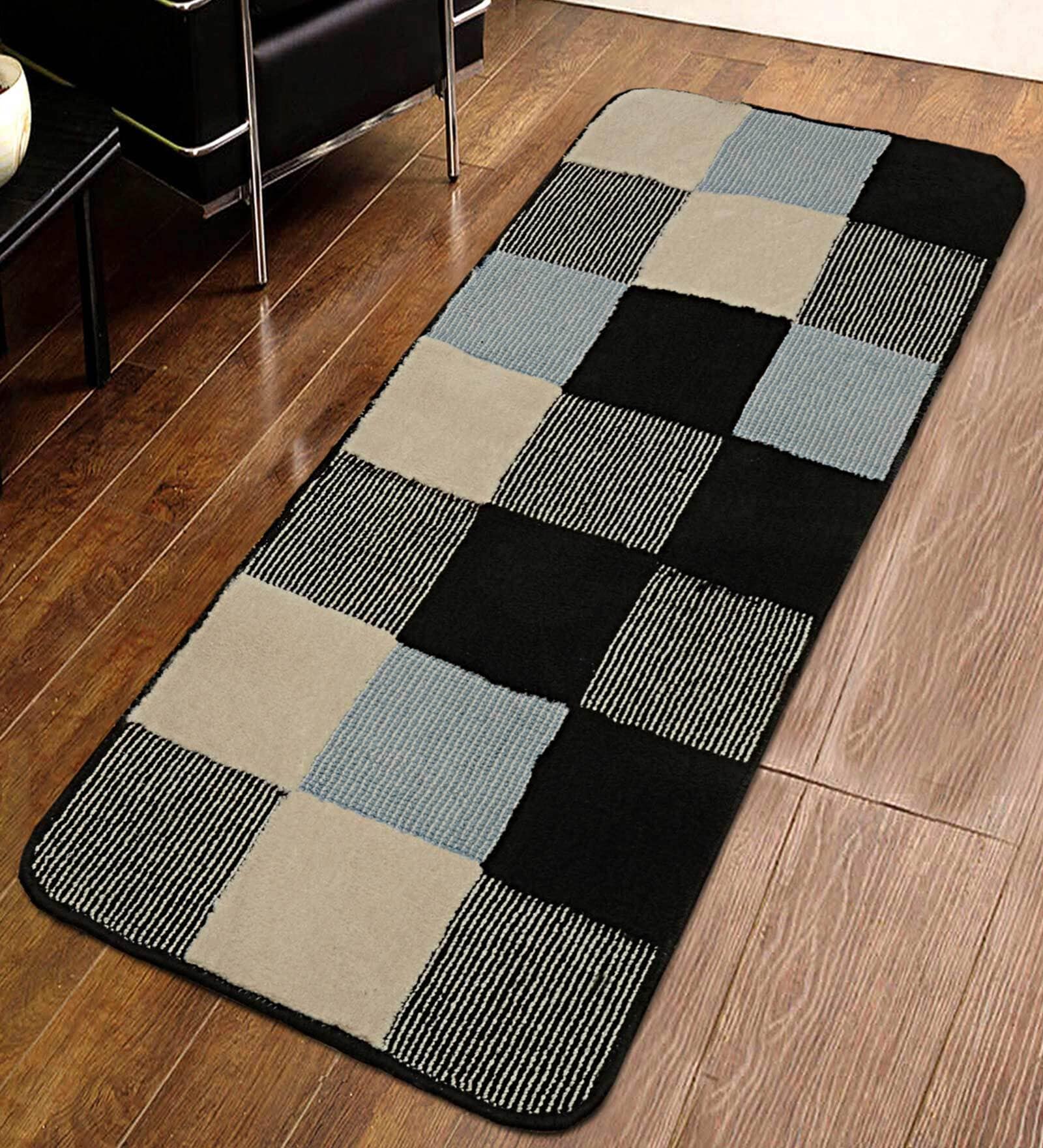 Buy Grey Microfibre Geometric Runners 4 X 2 Feet Bedside Runner by ...