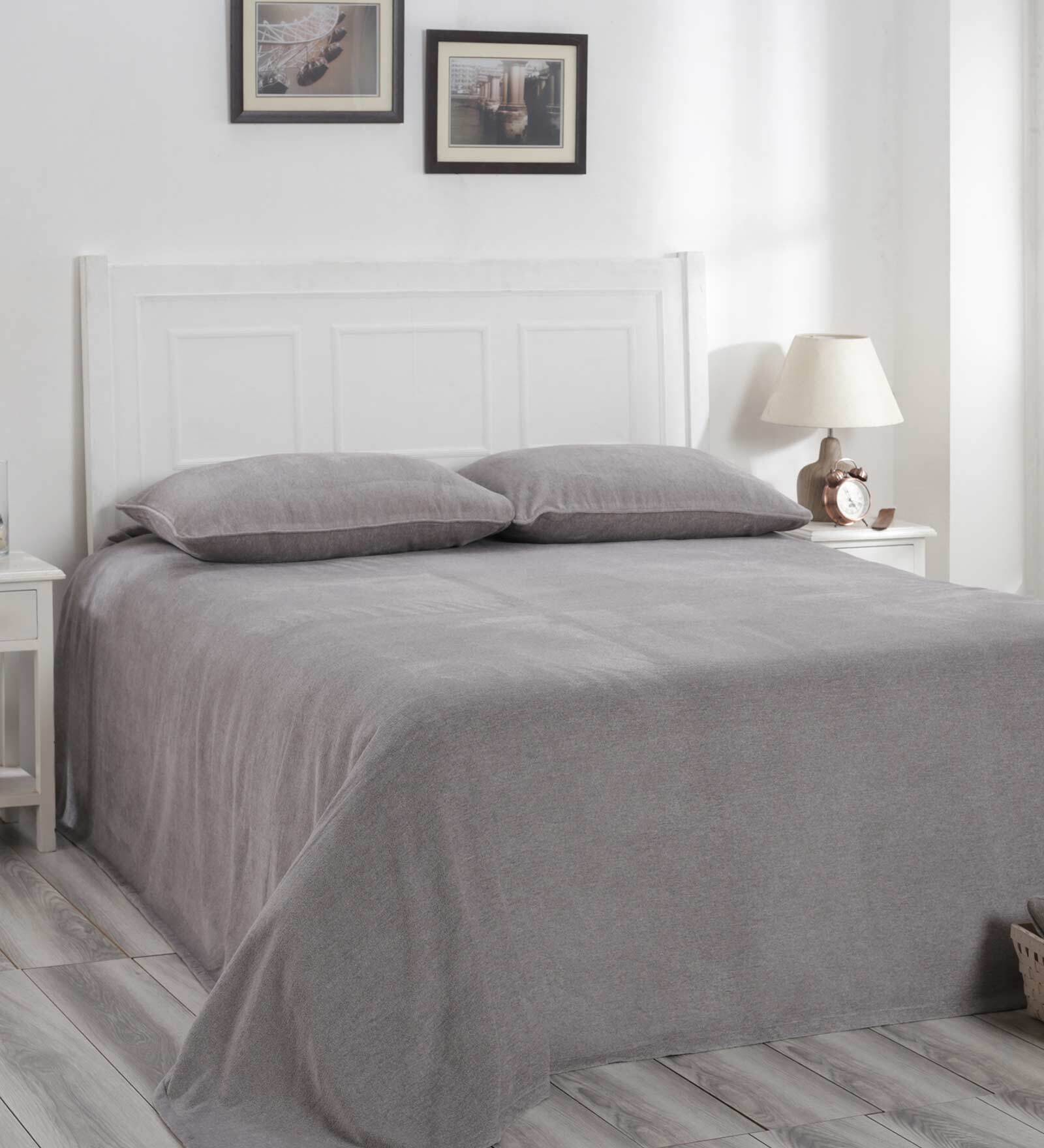 Buy Grey Solid 110 TC Cotton Double Bed Cover by Maspar by Maspar ...