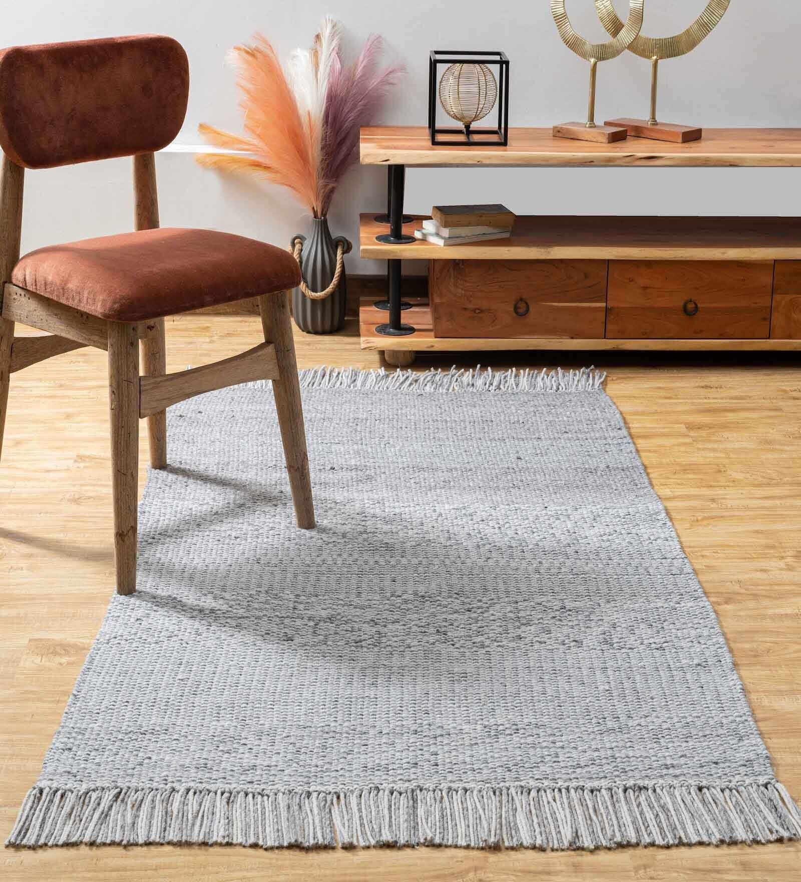 Buy Grey Pet Yarn 4 ft X 6 ft Hand Woven Dhurrie at 40% OFF by The ...