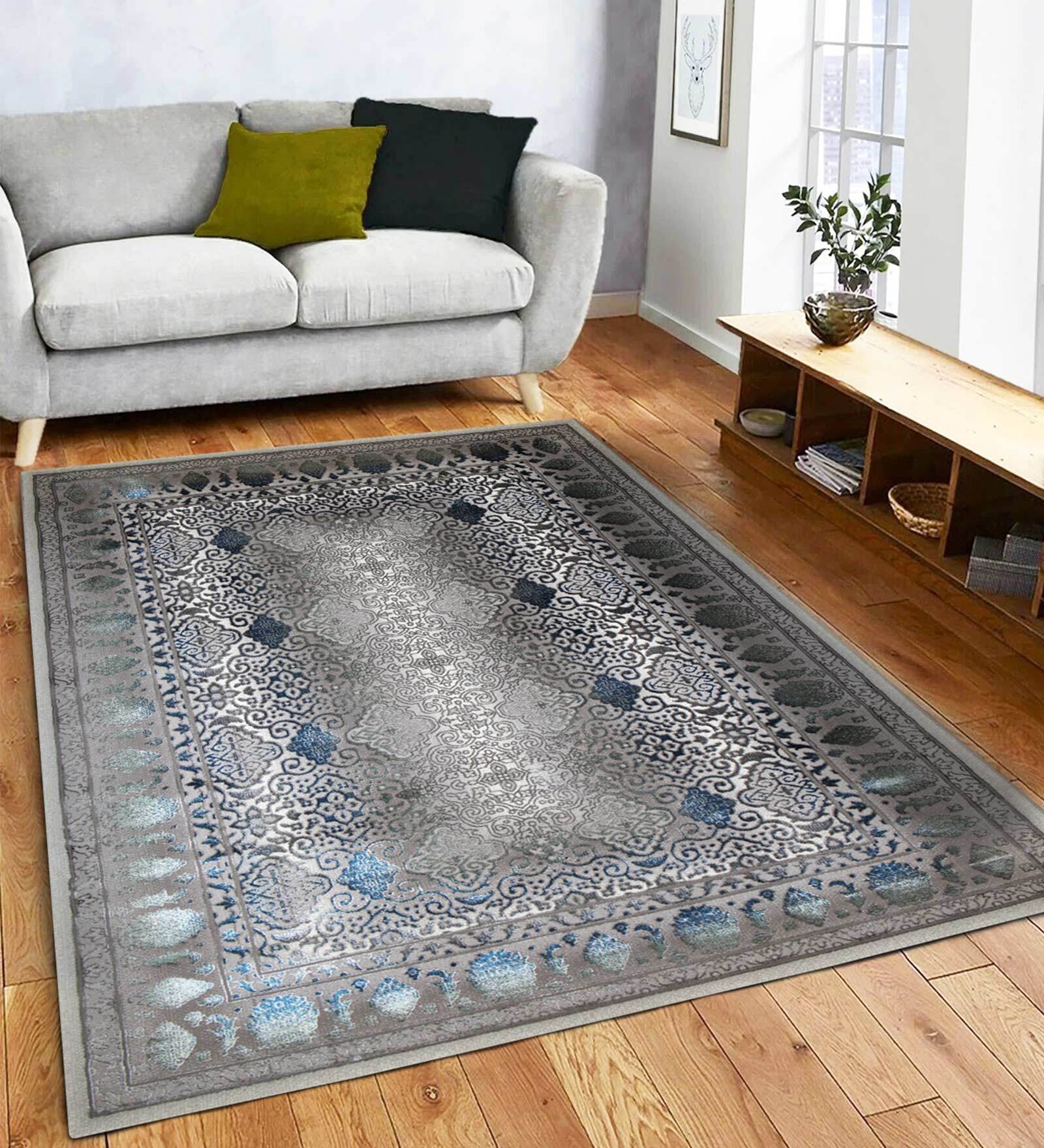 Buy Grey Persian Polyester 4 ft x 6 ft Machine Made Carpet by ...