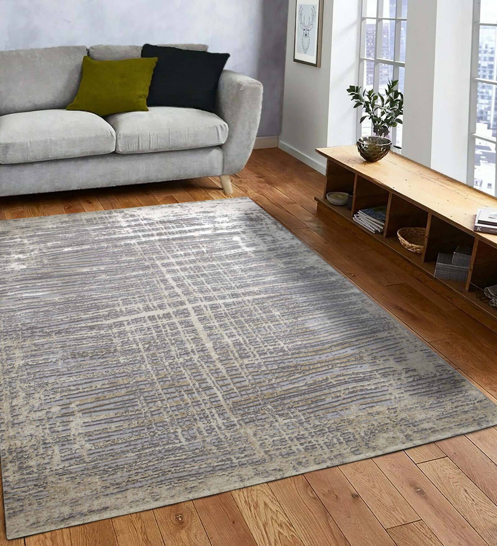 Buy Grey Abstract Polyester 4 ft x 6 ft Machine Made Carpet at 50% OFF ...