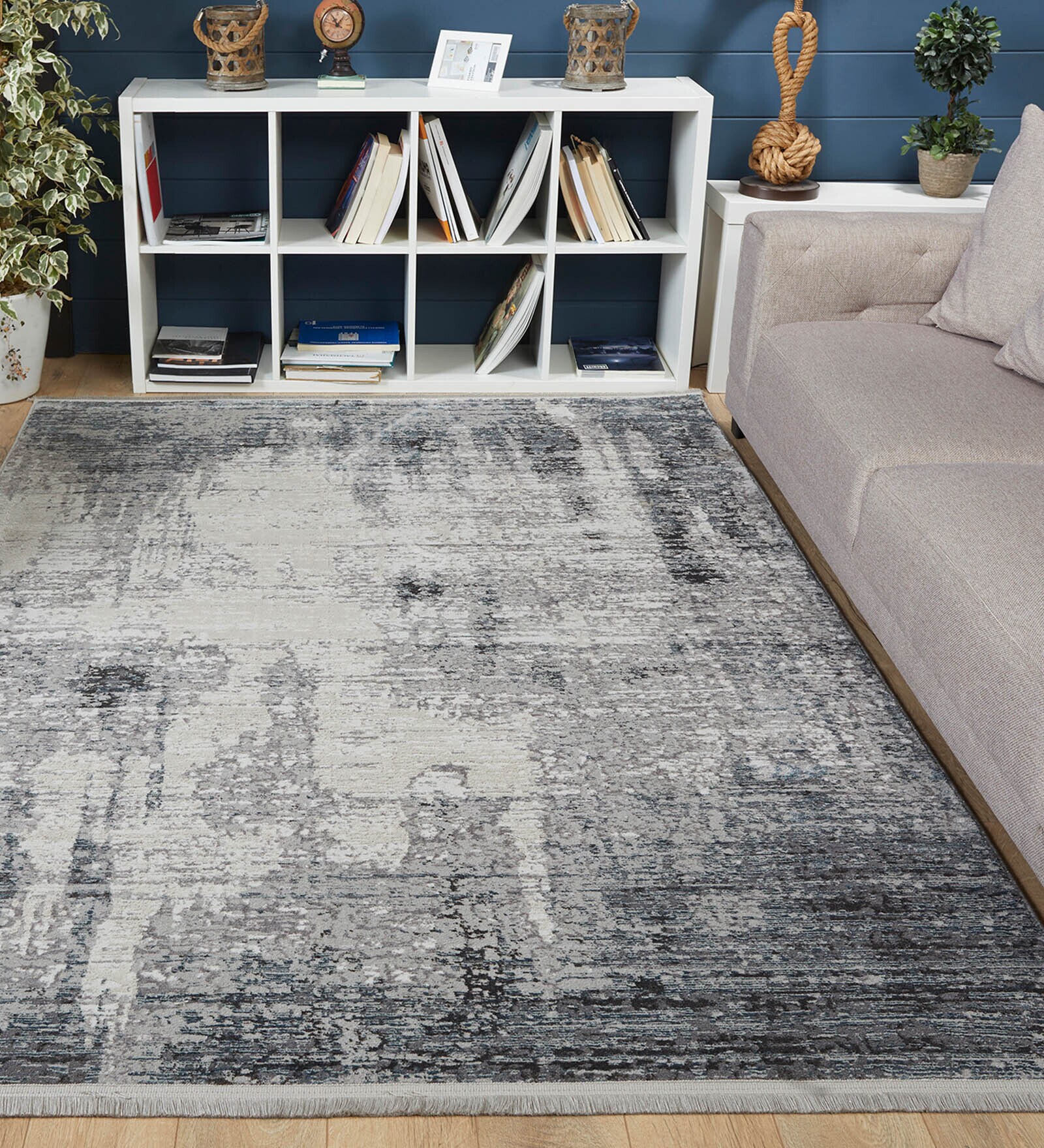 Buy Grey Polyester Abstract Machine Made Carpet by Obsessions at 15% ...