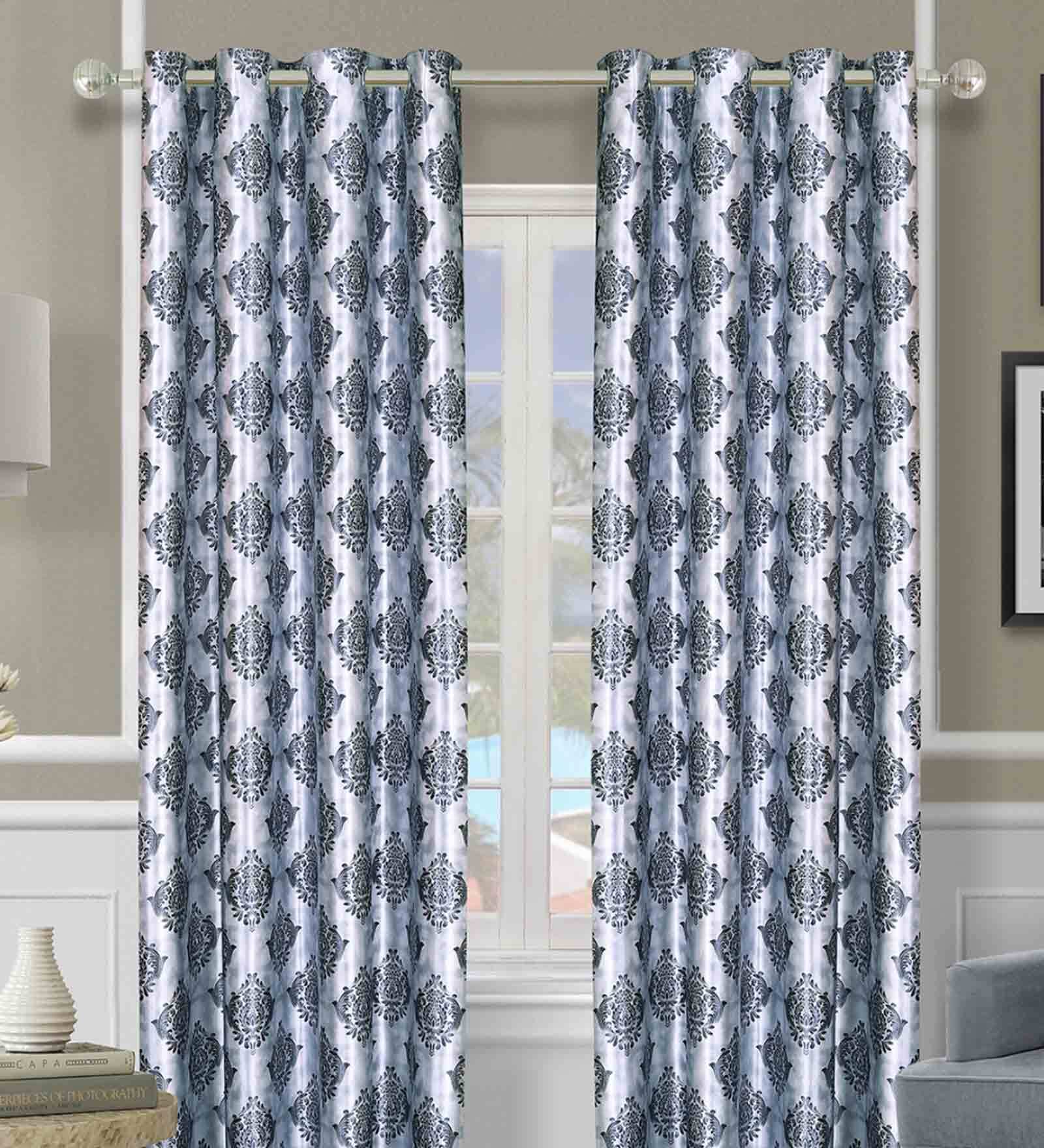 Buy Grey Polyester Ethnic Motif 7FT Light Filtering Eyelet Door ...