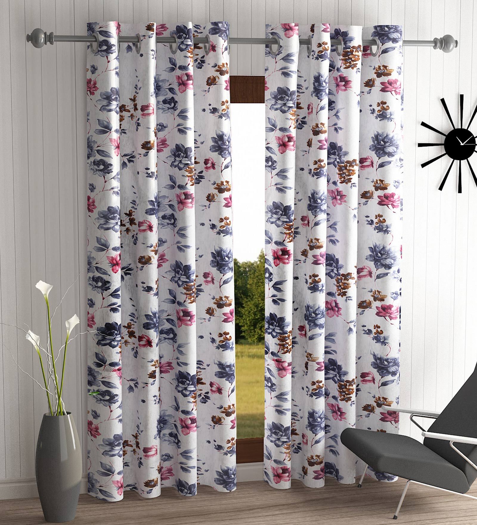 Buy Multicolor Floral Polyester 7 Ft Semisheer Eyelet Door Curtains ...