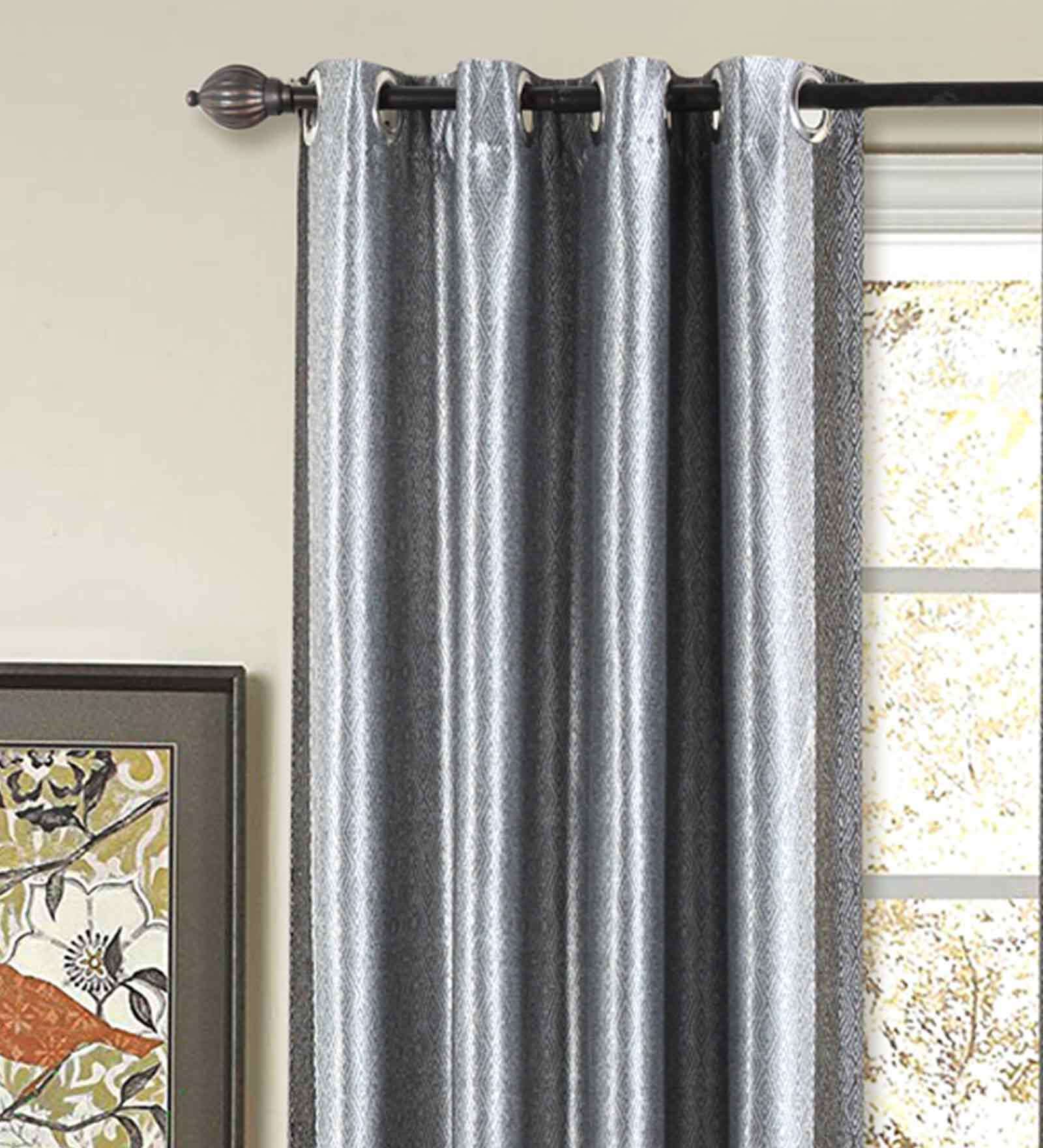 Buy Grey Polyester Geometric 5 Ft Blackout Eyelet 2 Window Curtains at ...