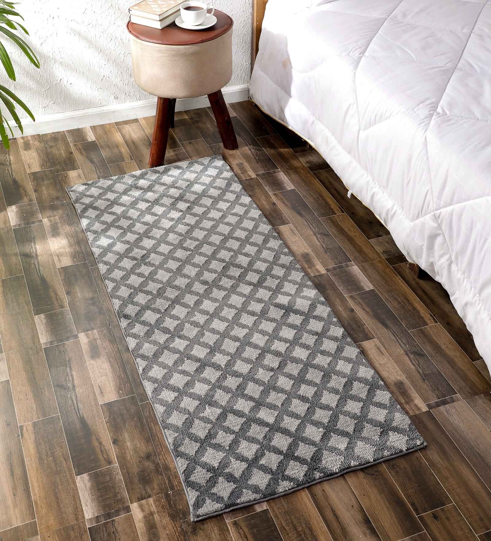 Buy Grey Polyester Shaggy 60x24 Inches Bed Side Runners by Flooring ...
