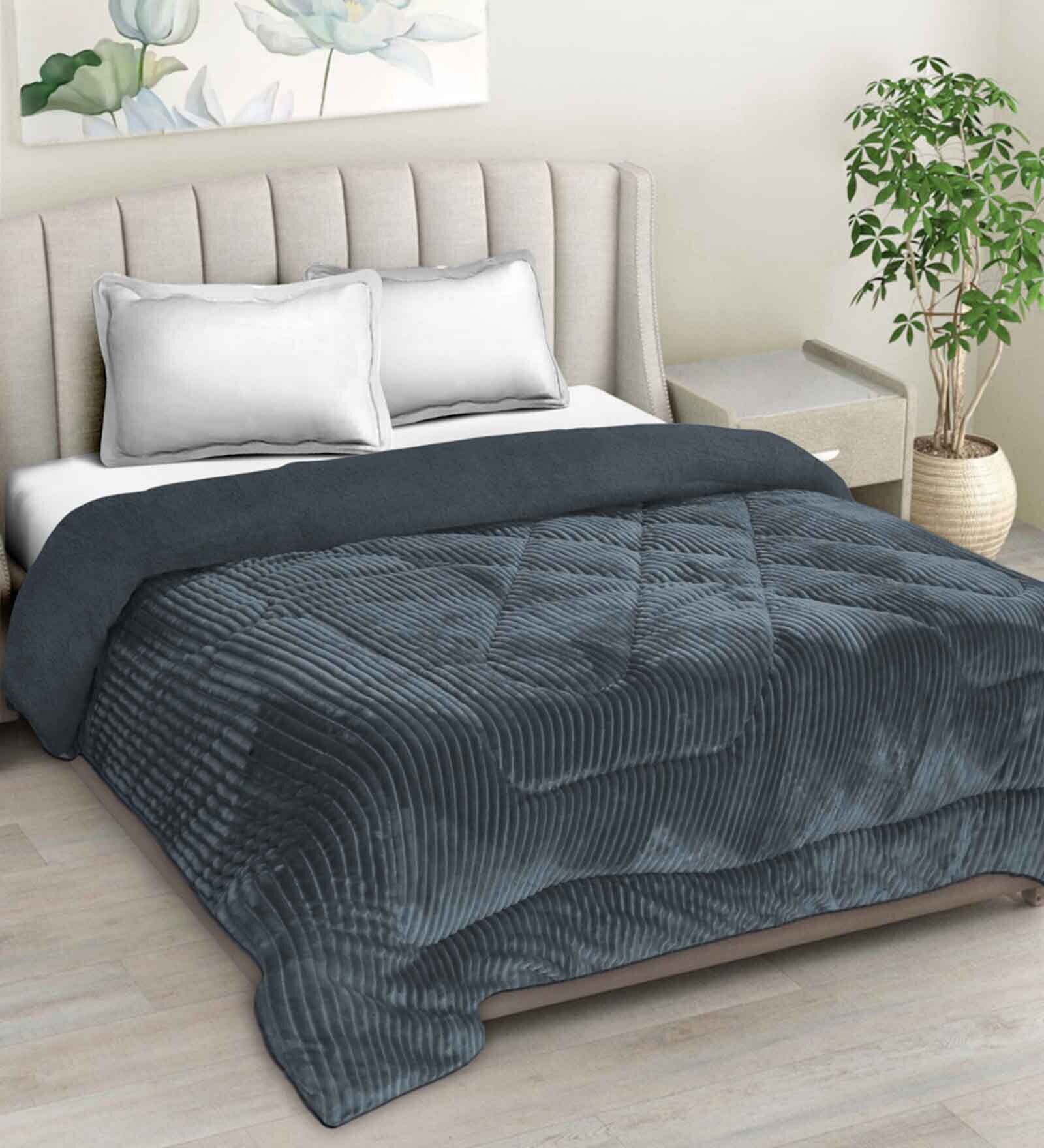 Buy Grey Polyester Solid 380 GSM Double Bed AC Room Quilts by Double ...