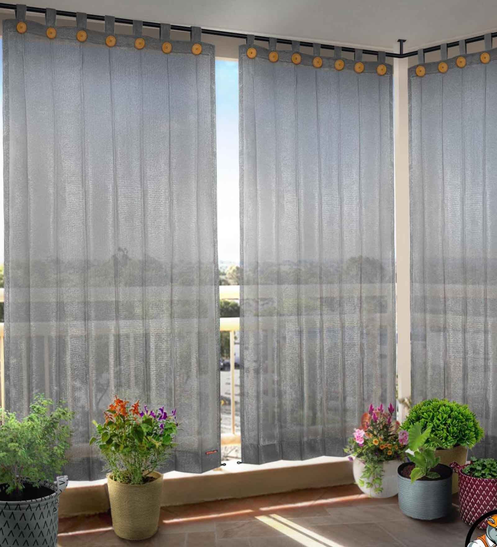 Buy Grey Polyester Solid 5 ft Semisheer Loop Top Window Curtains (Set ...