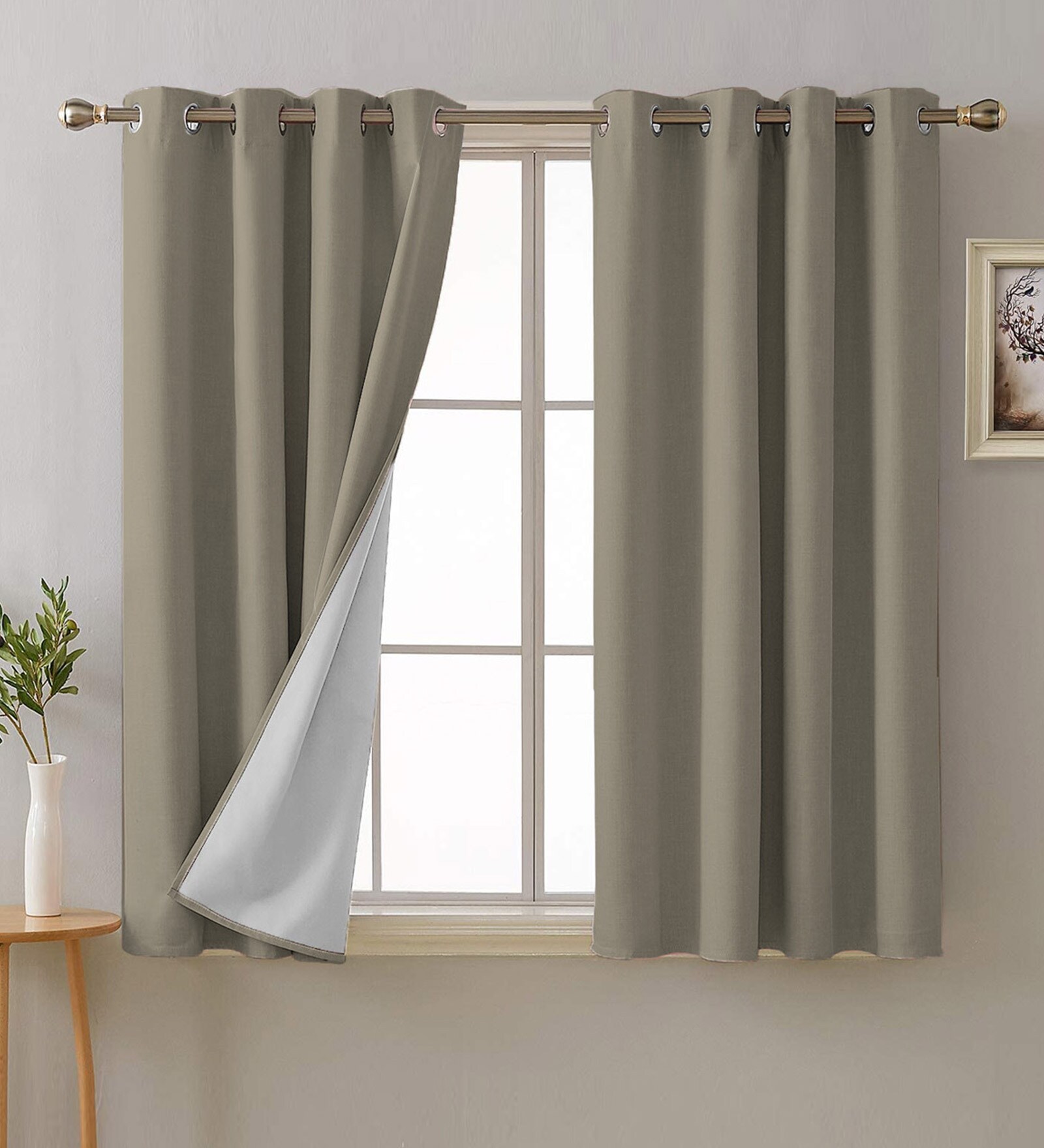 Buy Grey Polyester Solid 5Ft Blackout Eyelet Window Curtains (Pack of 2 ...