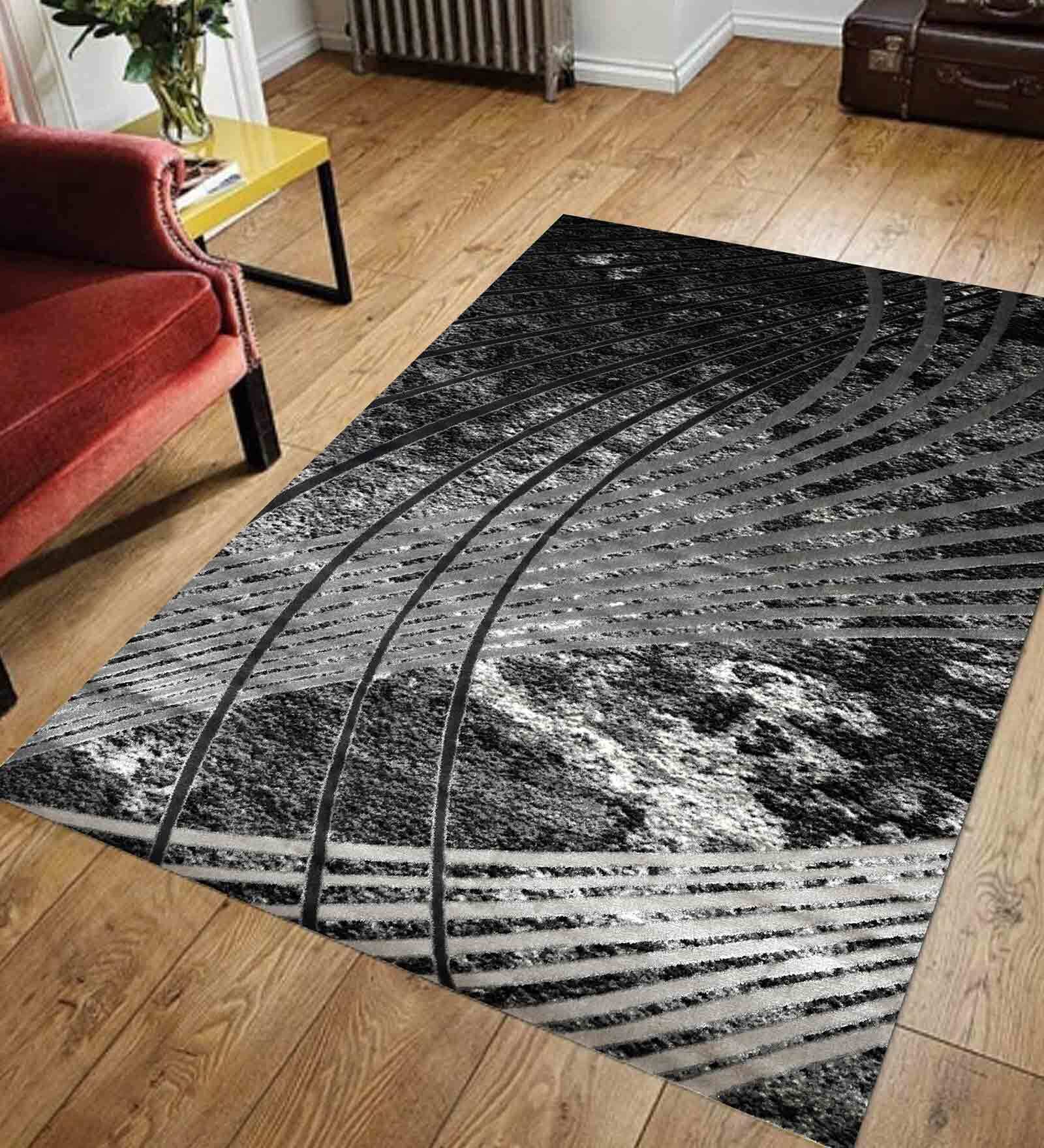 Buy Grey Polyester Stripes 4 ft x 6 ft Machine Made Carpet at 34% OFF ...