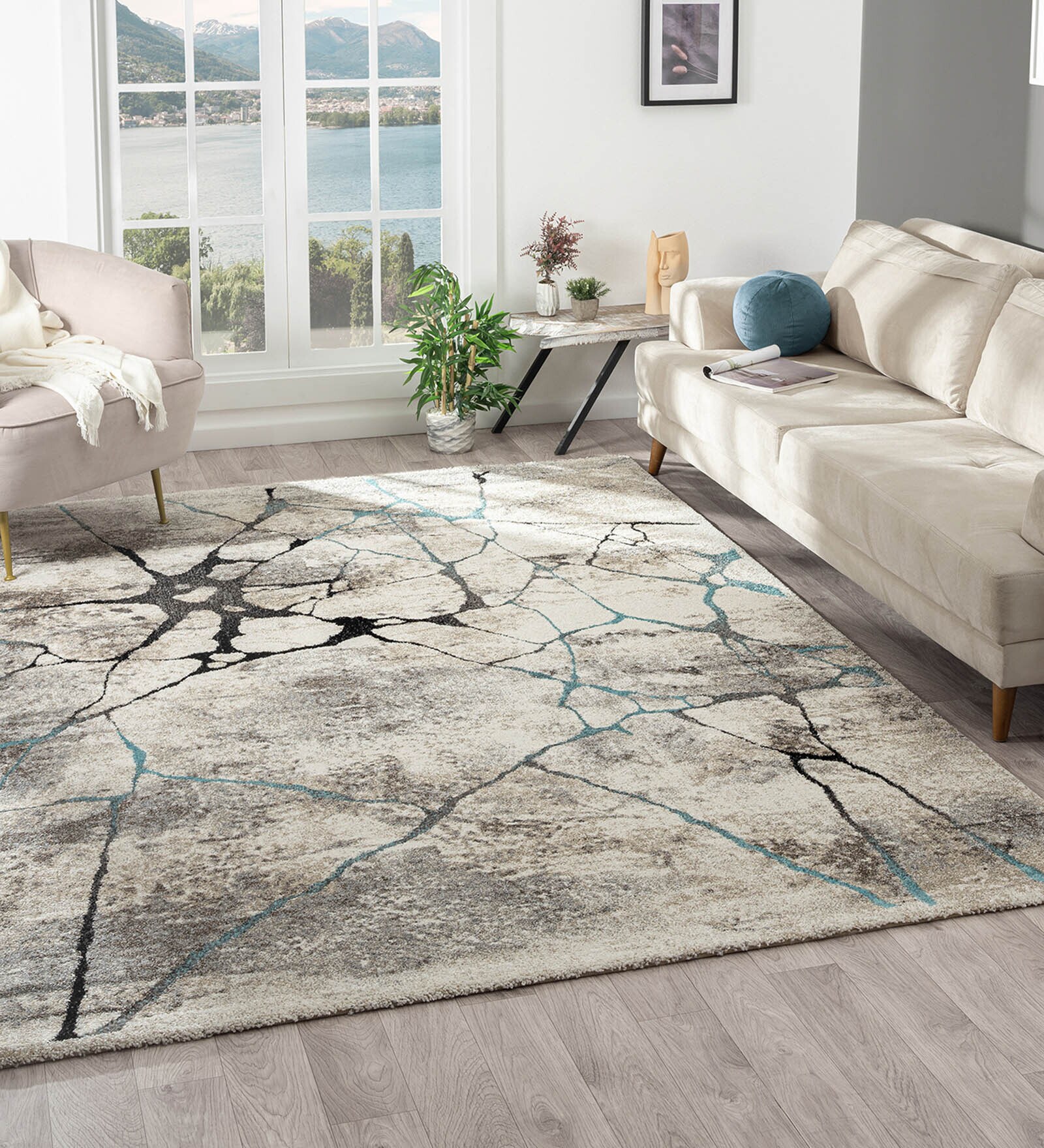 Buy Grey Abstract Polypropylene 4 ft x 6 ft Machine Made Carpet by ...