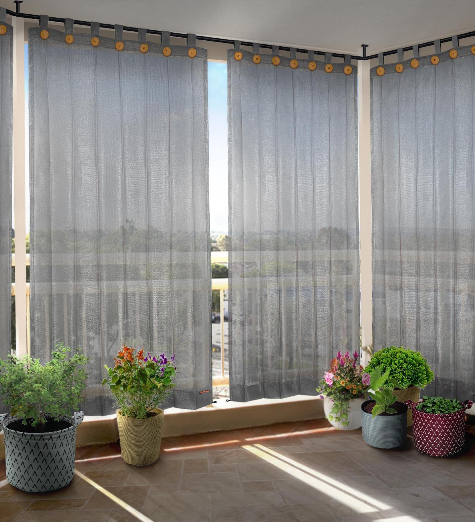 Buy Grey Polypropylene Solid 5ft Semisheer Fabric Loops Window Curtains ...