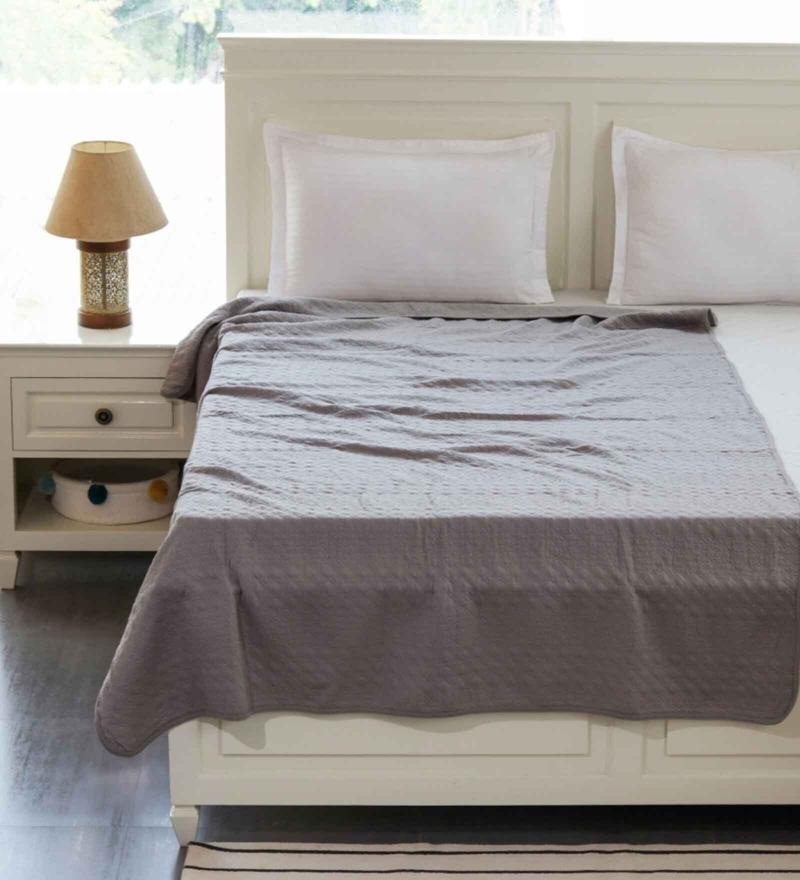 Buy Grey Polyster Solid 120 Gsm Single Bed Quilts By Pluchi at 100% OFF ...