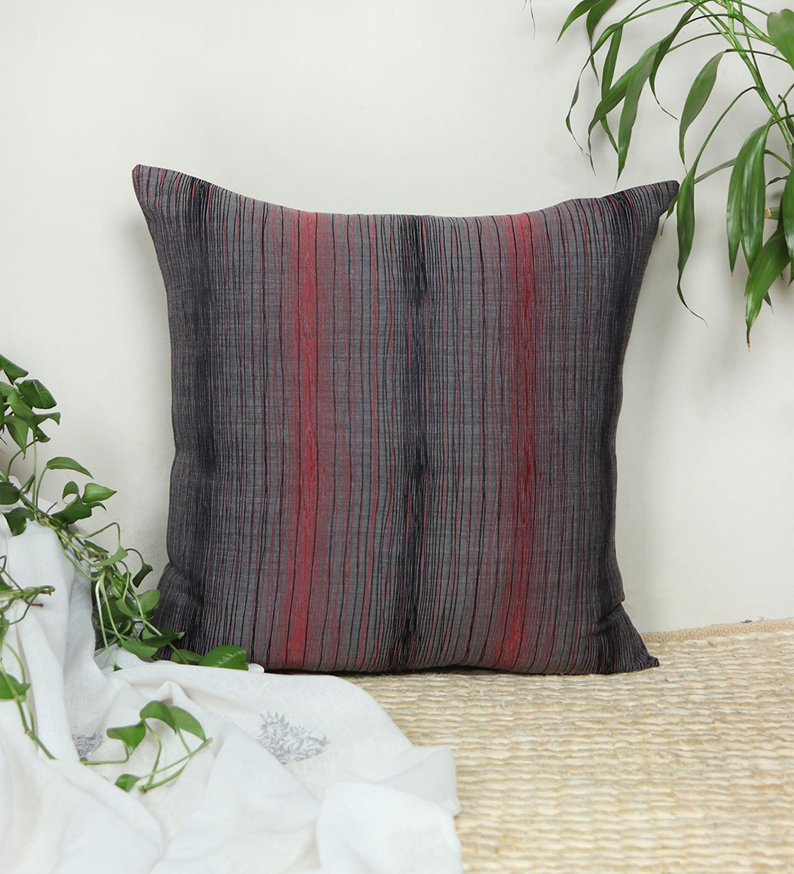 Buy Grey Red Cotton Blend Solid 24x24 inches Cushion Covers (1pc) by ...