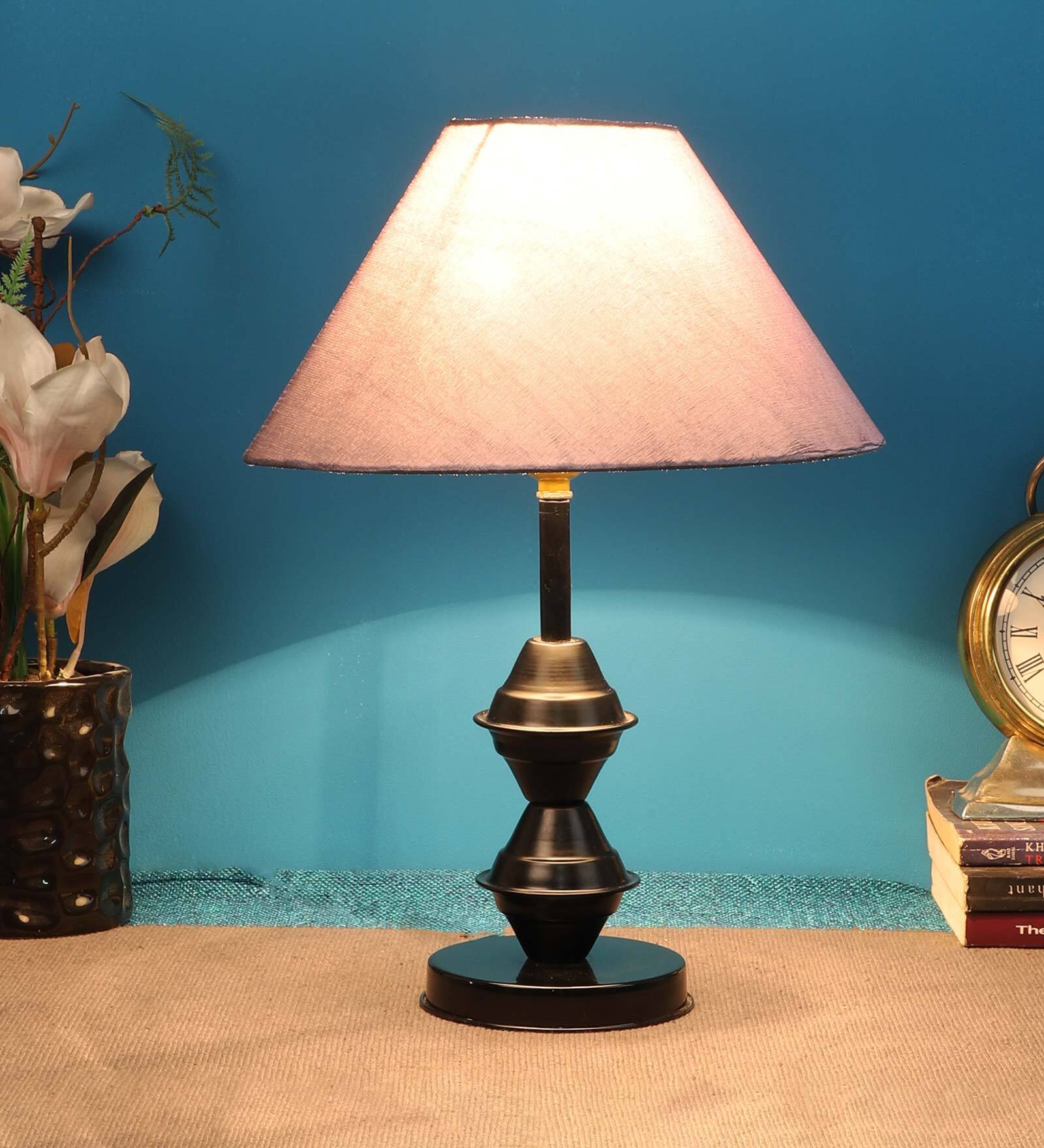 Buy Shiny Grey Fabric Shade Night Lamp With Metal Base at 49% OFF by ...