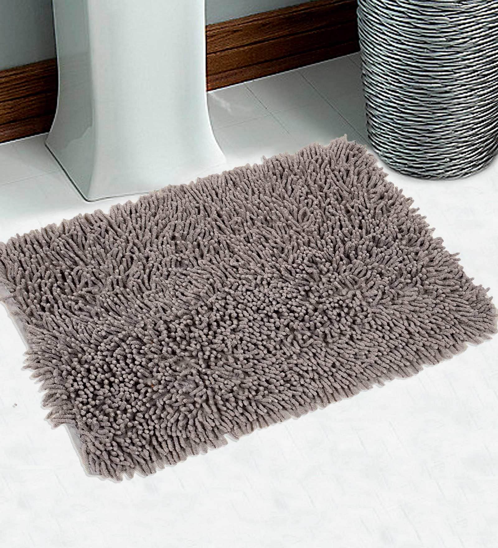 Buy Grey Soft Cotton Anti Slip Shaggy Bathmat- 40x60 cm by Saral Home ...